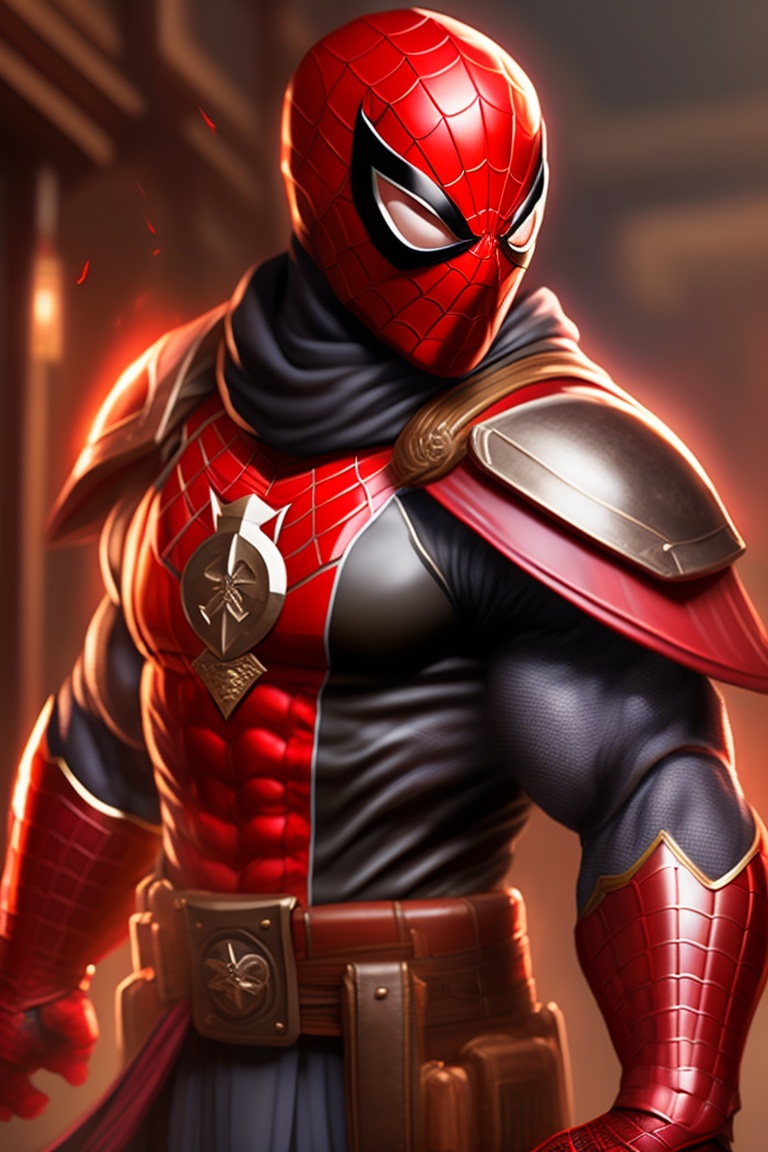 Lexica - Red ninja spiderman, cool, villain, handsome, carrying a samurai