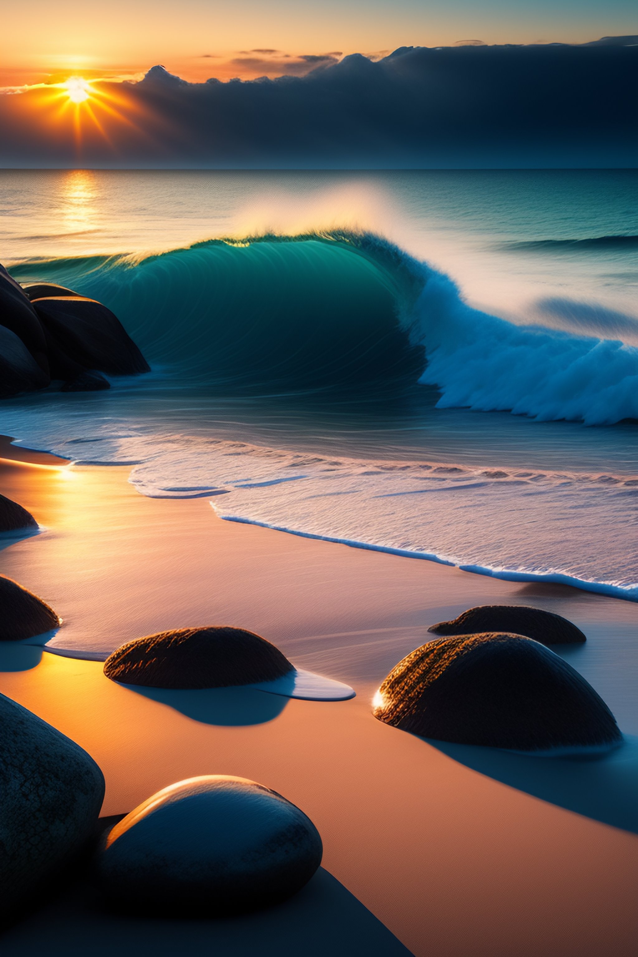 Lexica - On the coast under the setting sun, there are many many ...