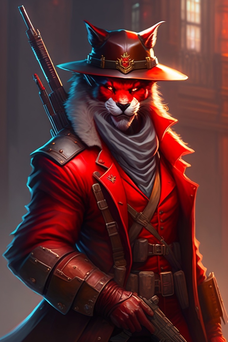 Lexica - Werewolf hunter with rifle red pallete, arkham horror, lovecraft