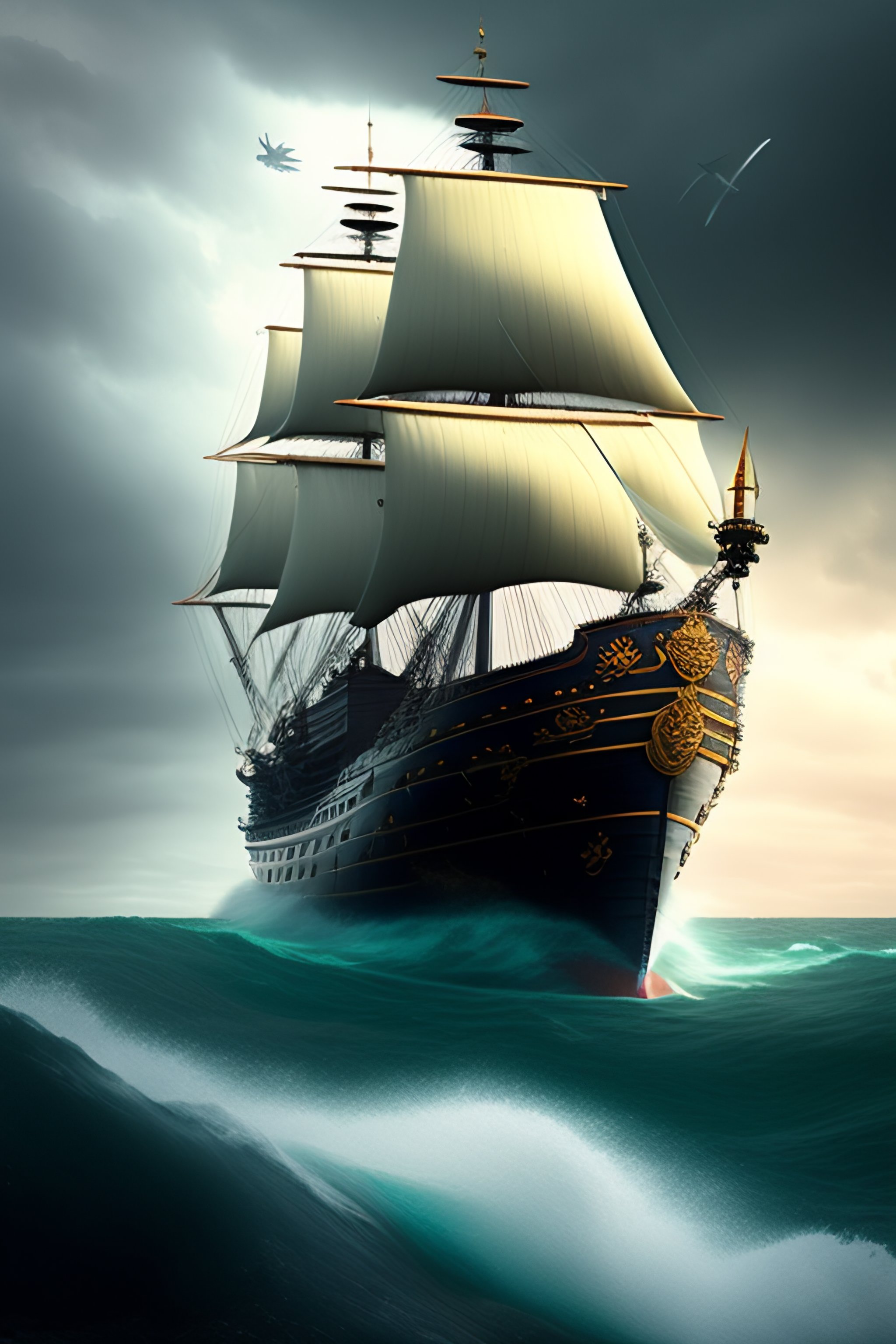 Lexica - Majapahit war ship in the storm ocean against pirate