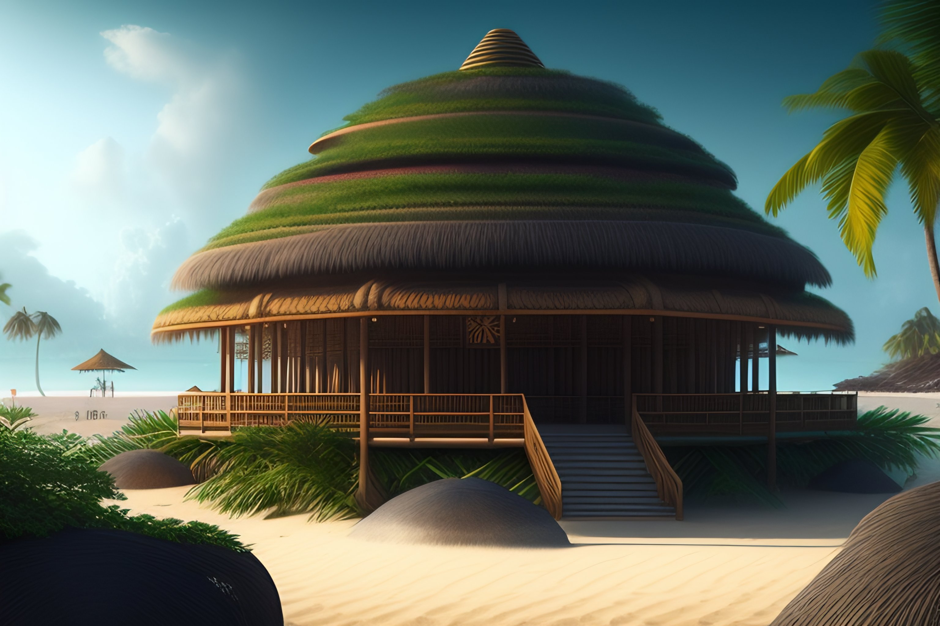 Lexica - Giant hut bamboo temple on tropical island beach yucca giant ...