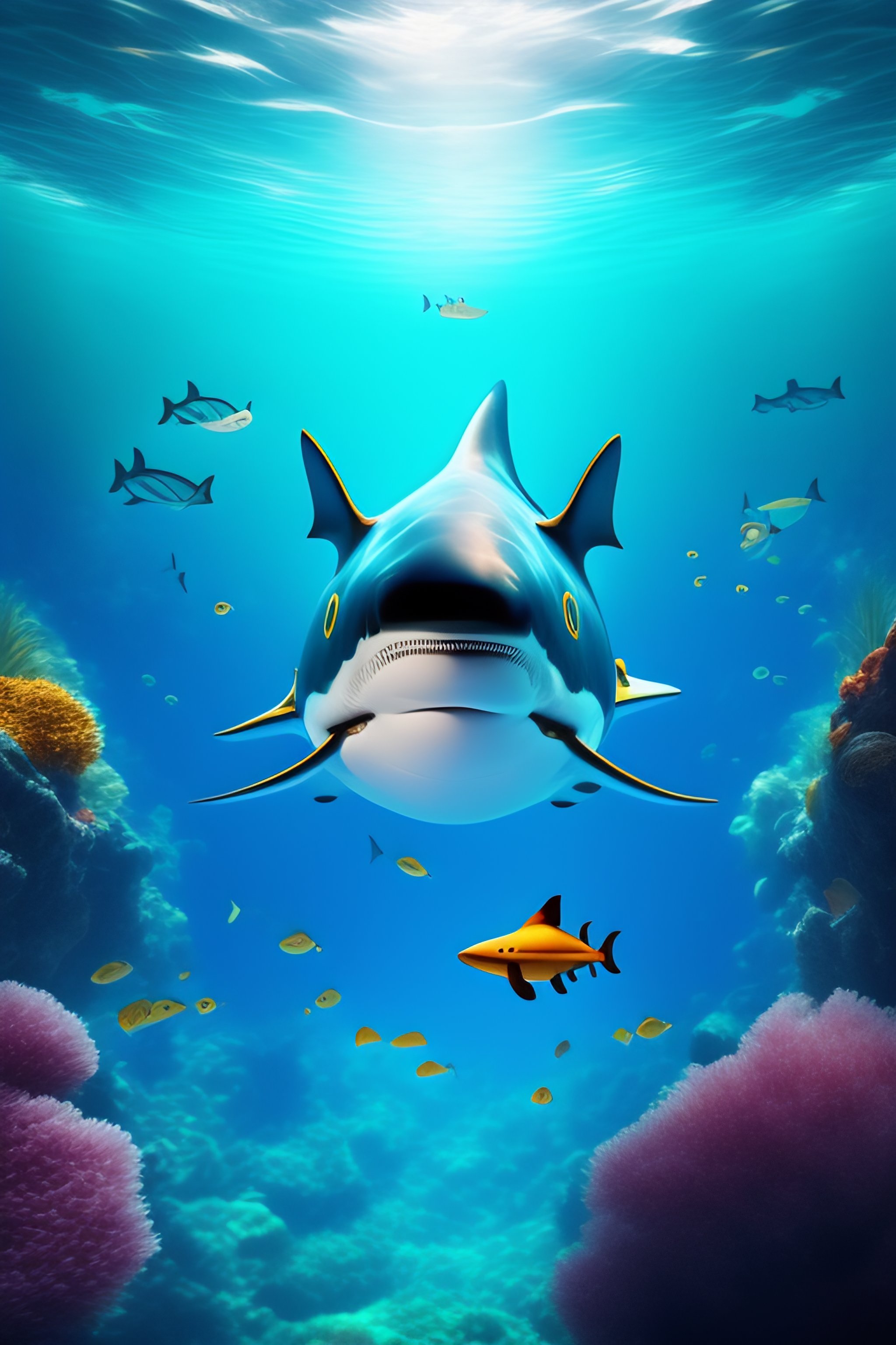 Lexica - Giant packman eating flying cows, underwater, sharks with ...