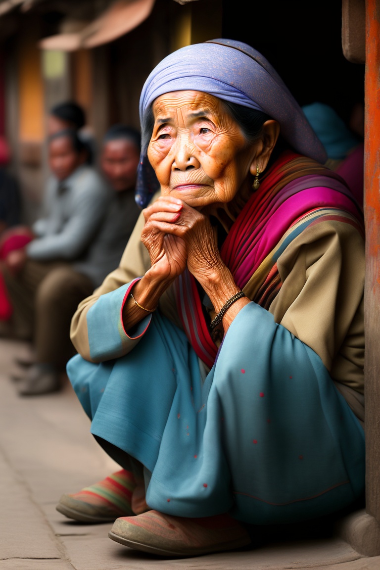 Lexica - Poor old woman sitting in an aisle, asking for alms, wrinkle ...