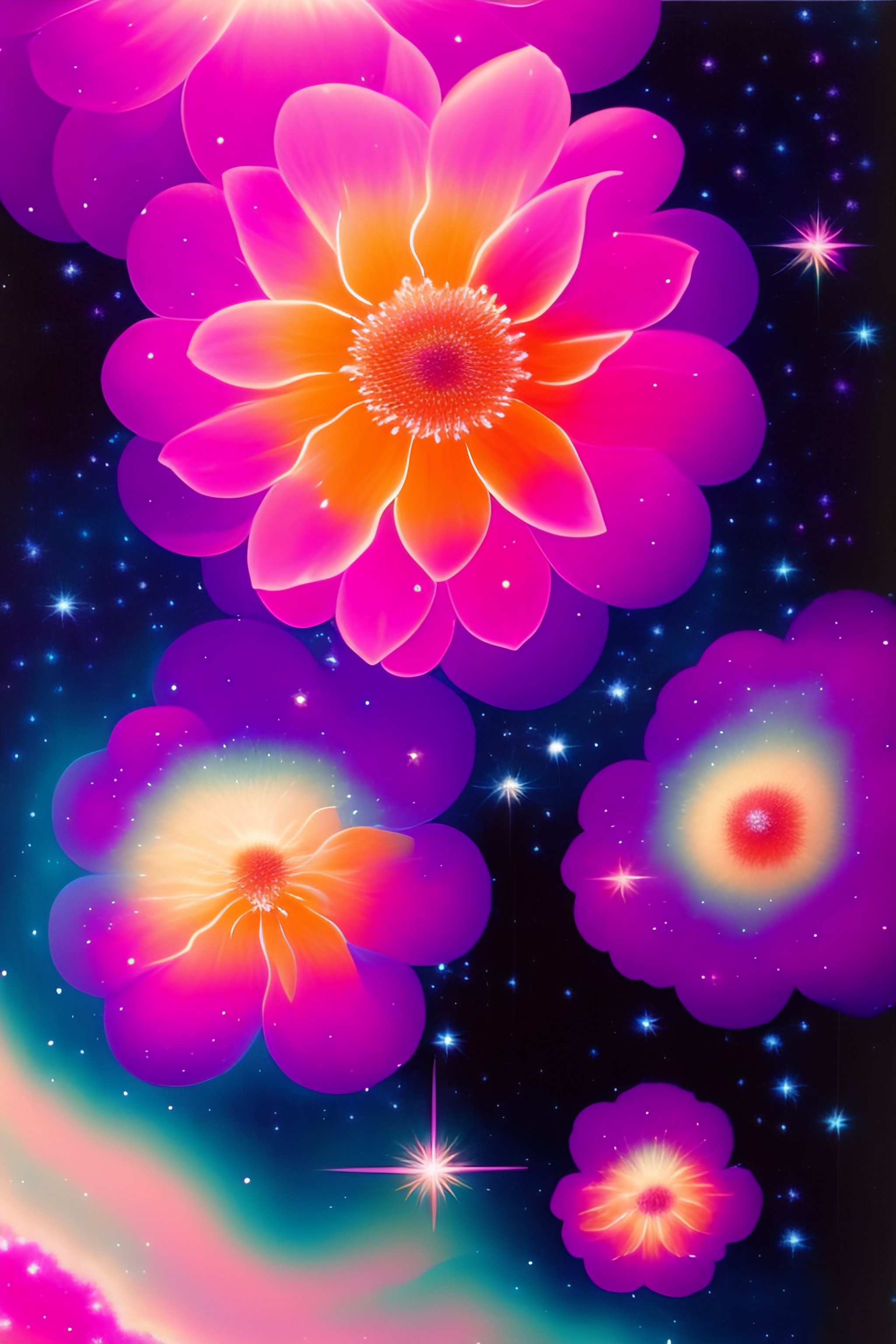 Lexica - Painting of a galactic nebula glowing flower blossoms and pink ...