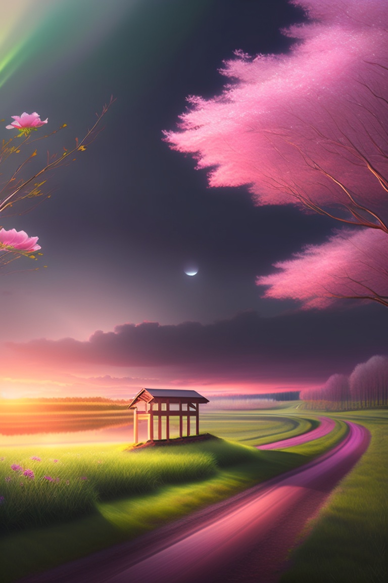 Lexica - Beautiful sakura, flying sakura petals, breeze, wooden bench ...