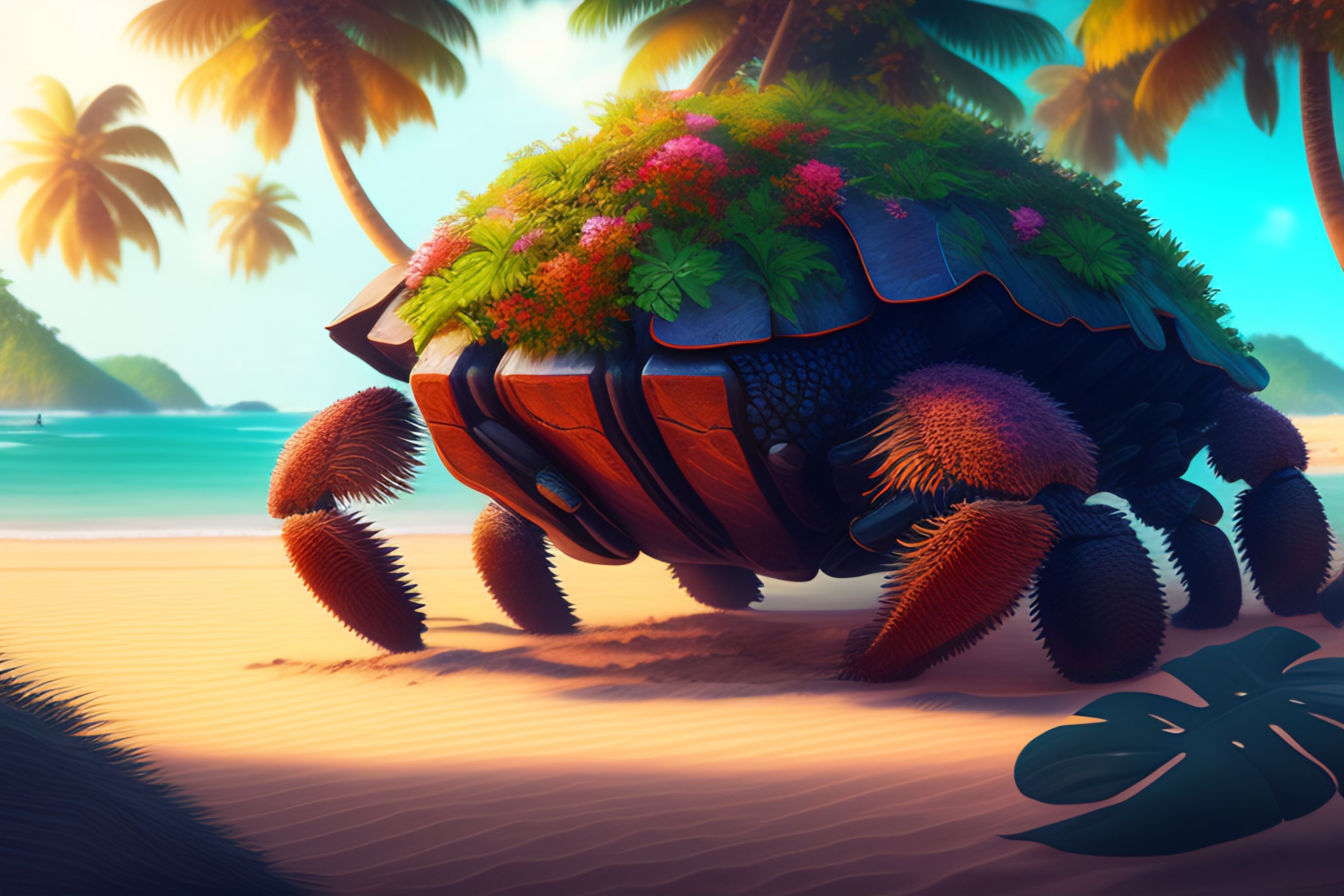 Lexica - Giant coconut crab monster creature on tropical beach sand ...