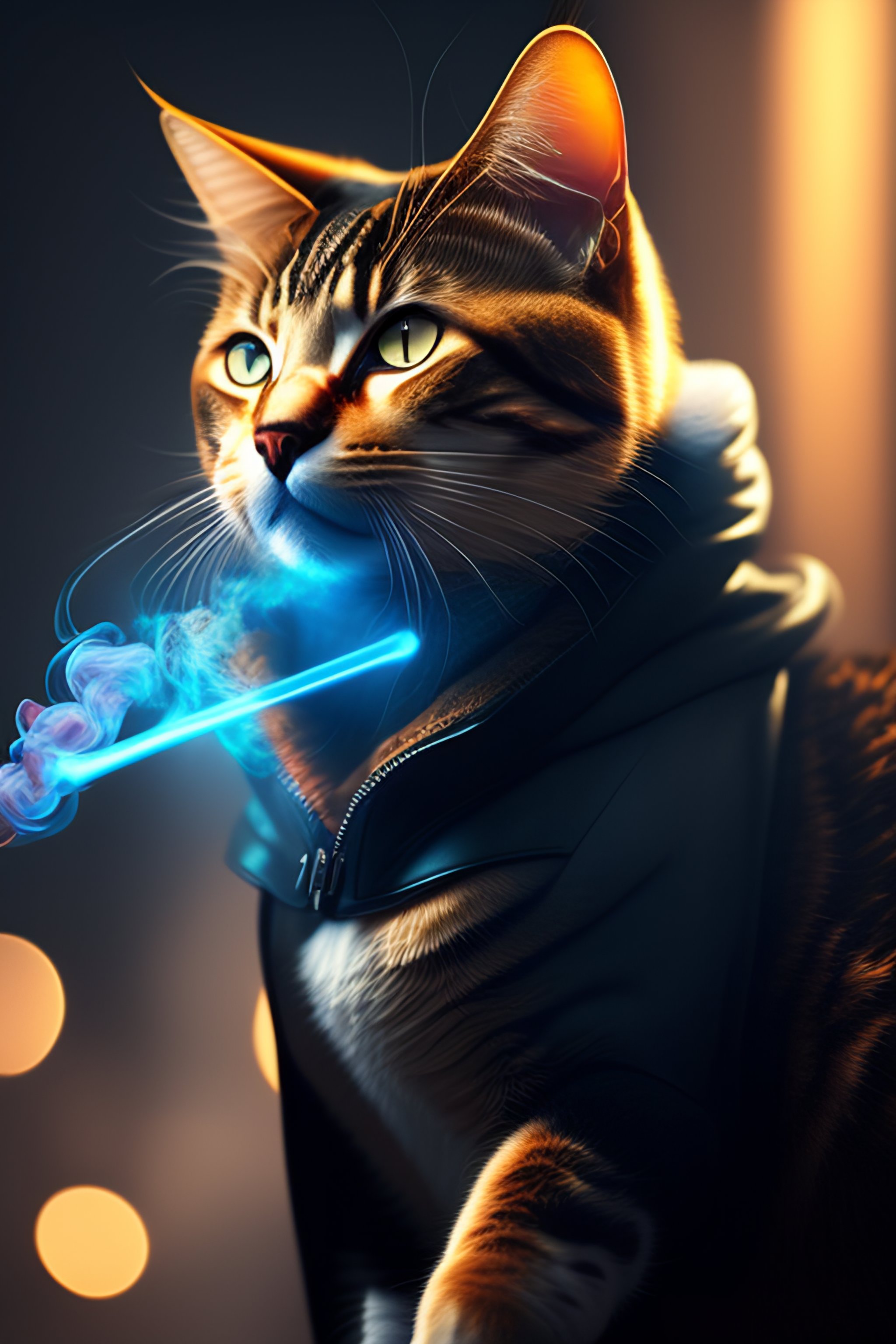 Lexica - Smoking cat, cyberpunk style