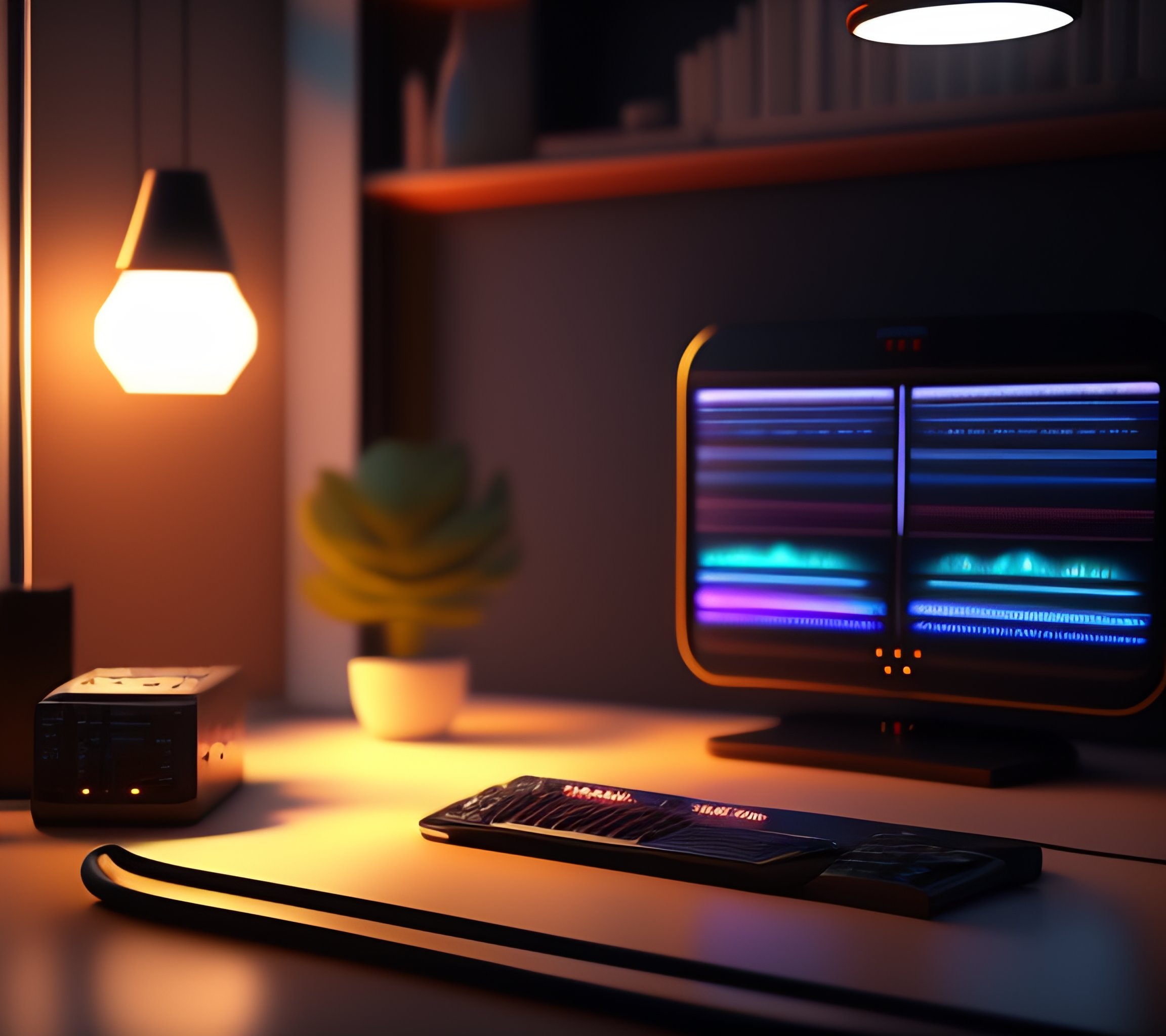 Lexica - Computer station with lights, concept art, octane render, 8k, blender, cinema 4d ...