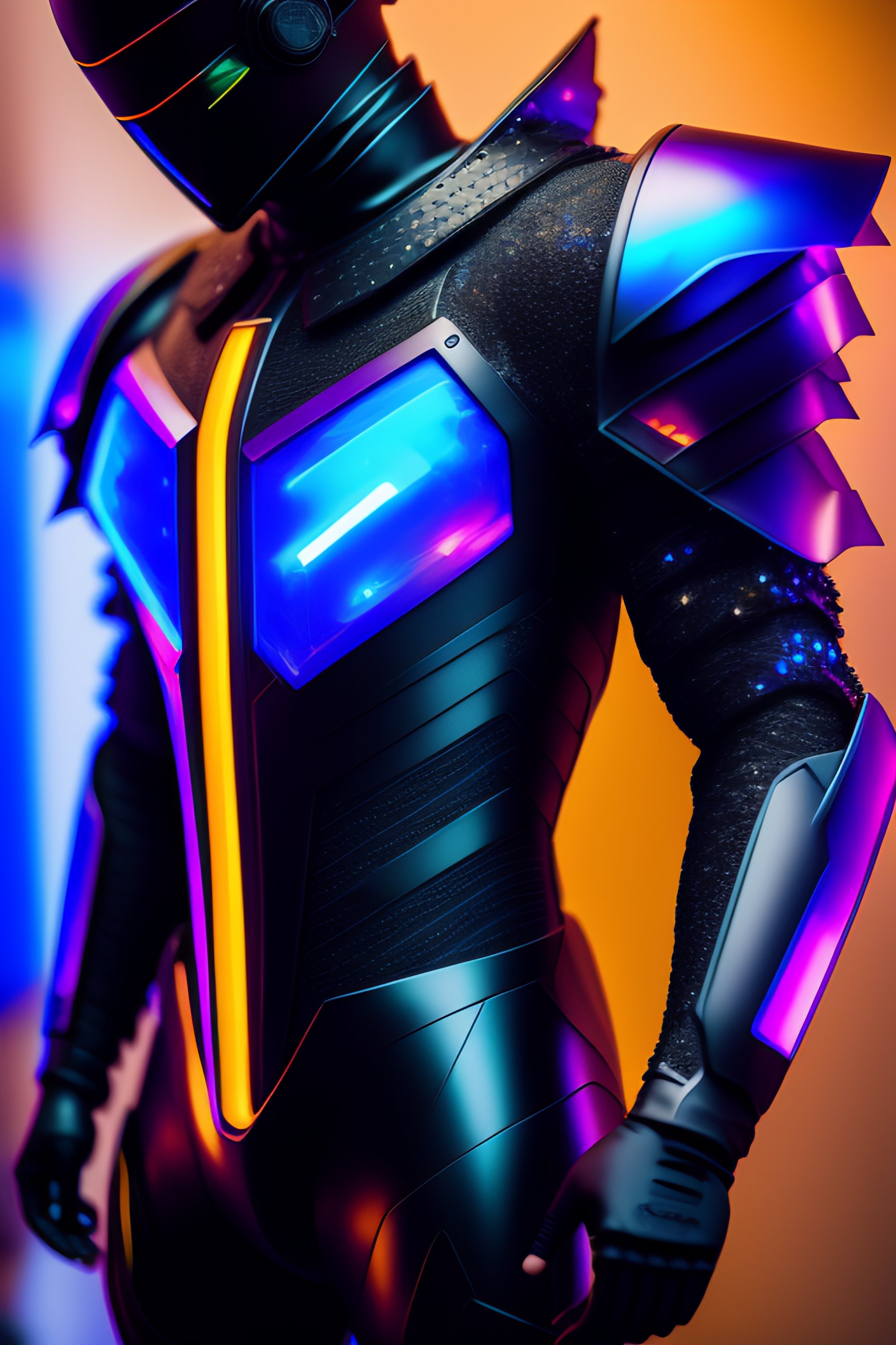 Lexica - A photograph of a cyberpunk armour made of black titanium and ...