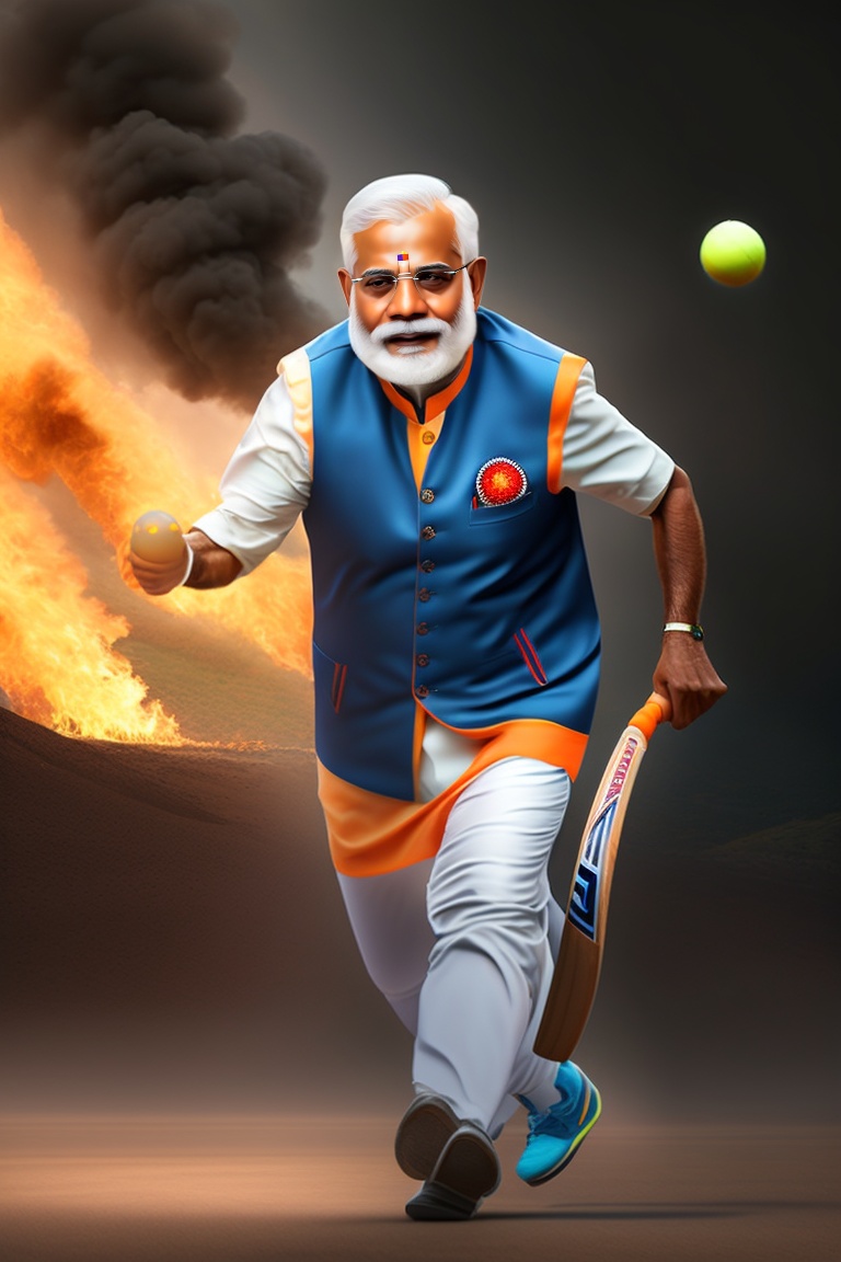 Lexica - Narendra Modi playing cricket, realistic