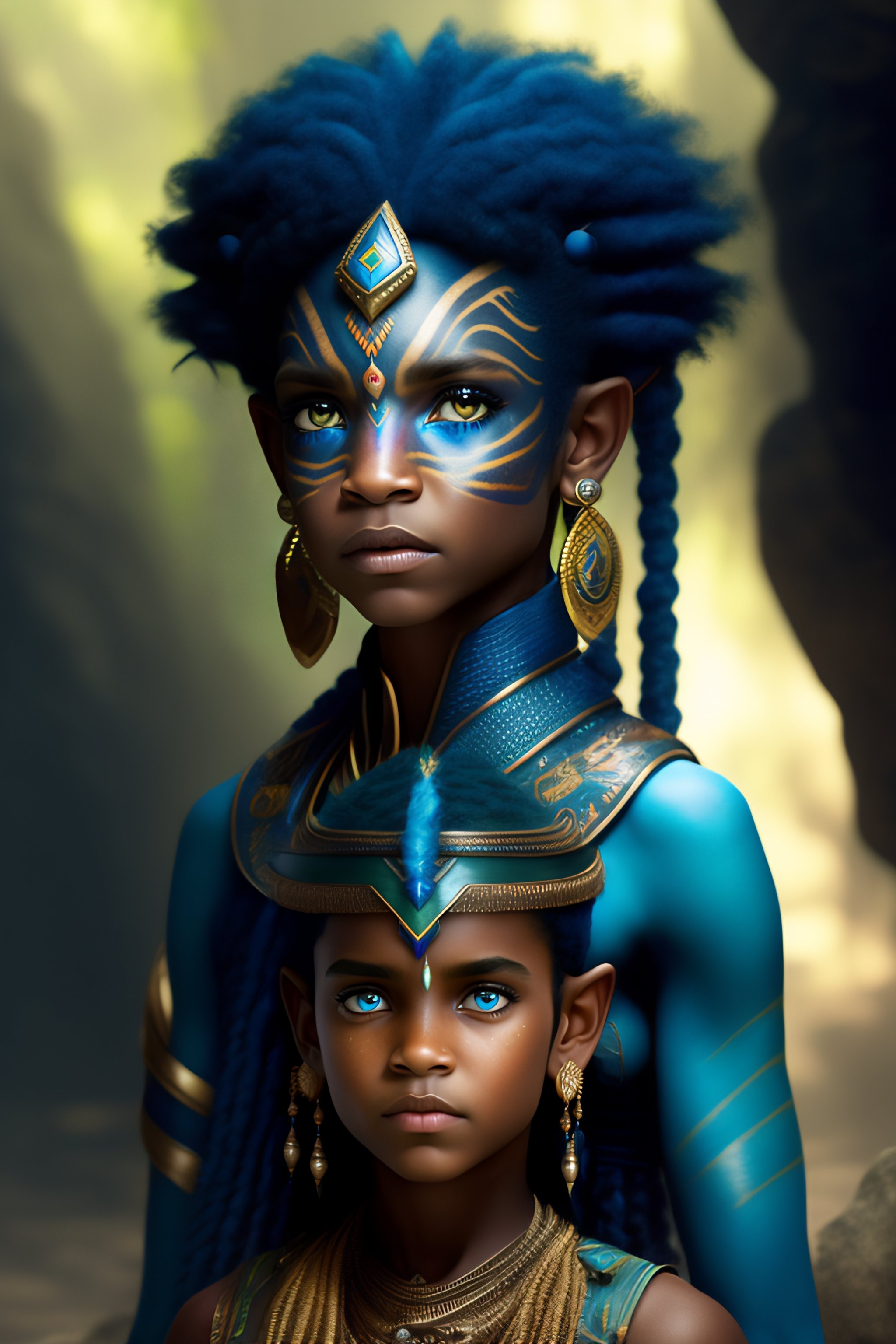 Lexica - Neytiri from avatar with black curly hair blue eyes and a ...