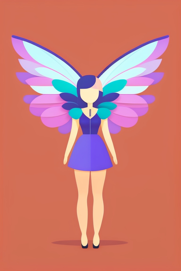 Lexica - Full body shot, fairy with wings behind chest, flat, simple ...