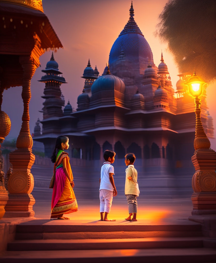 Lexica - Kids enjoying in front of Hindu spiritual temple in Vrindavan ...