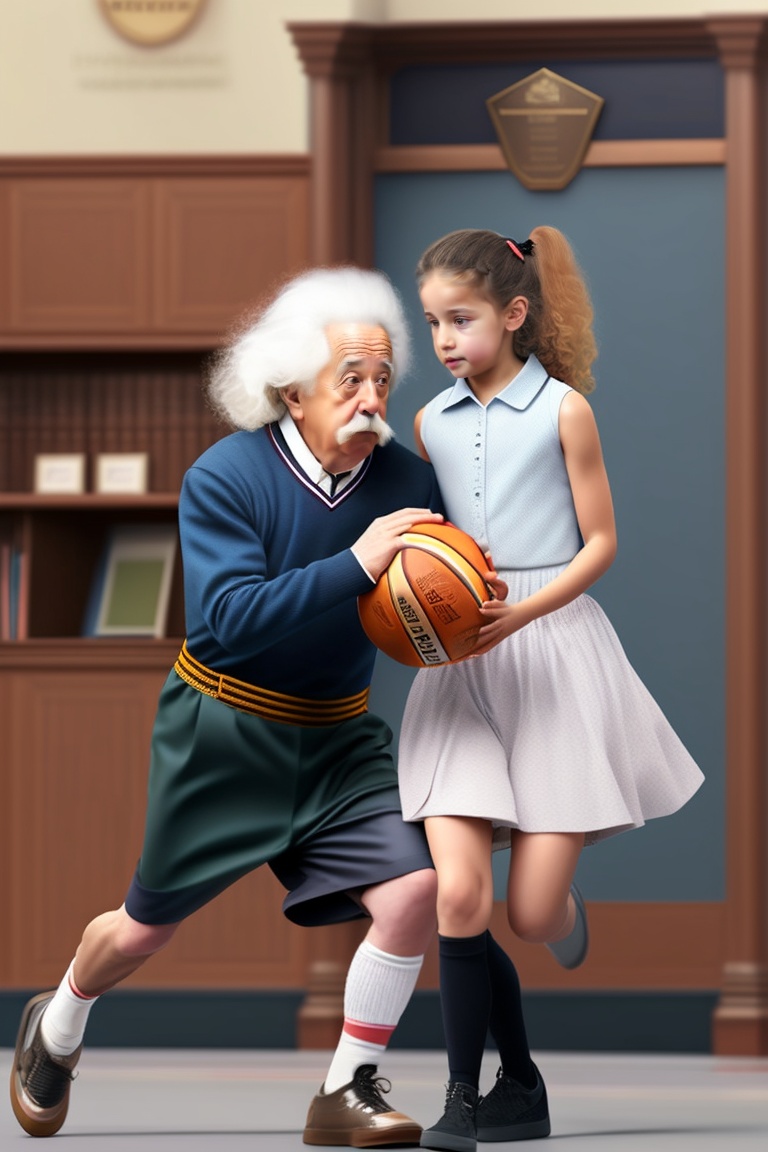 Lexica - Einstein playing basketball in school with Nicole Tesla ...