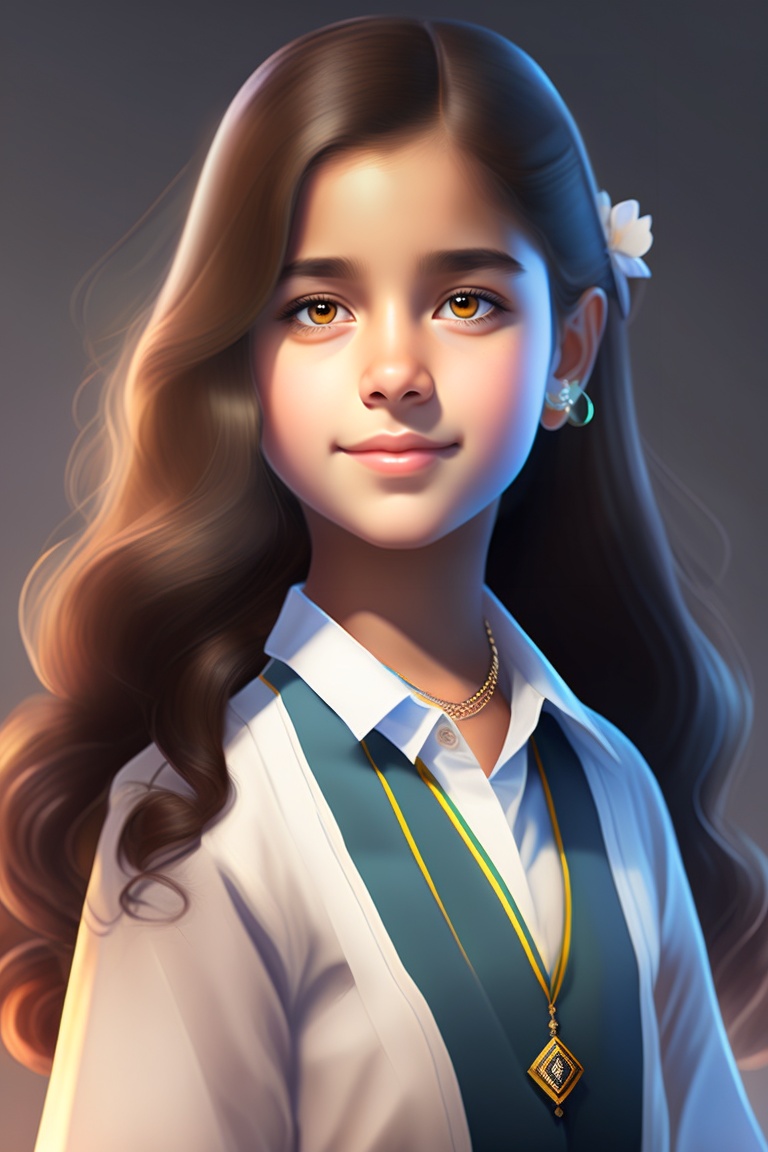 Lexica - Realistic 12 year old girl, black long brown hair, pretty face ...