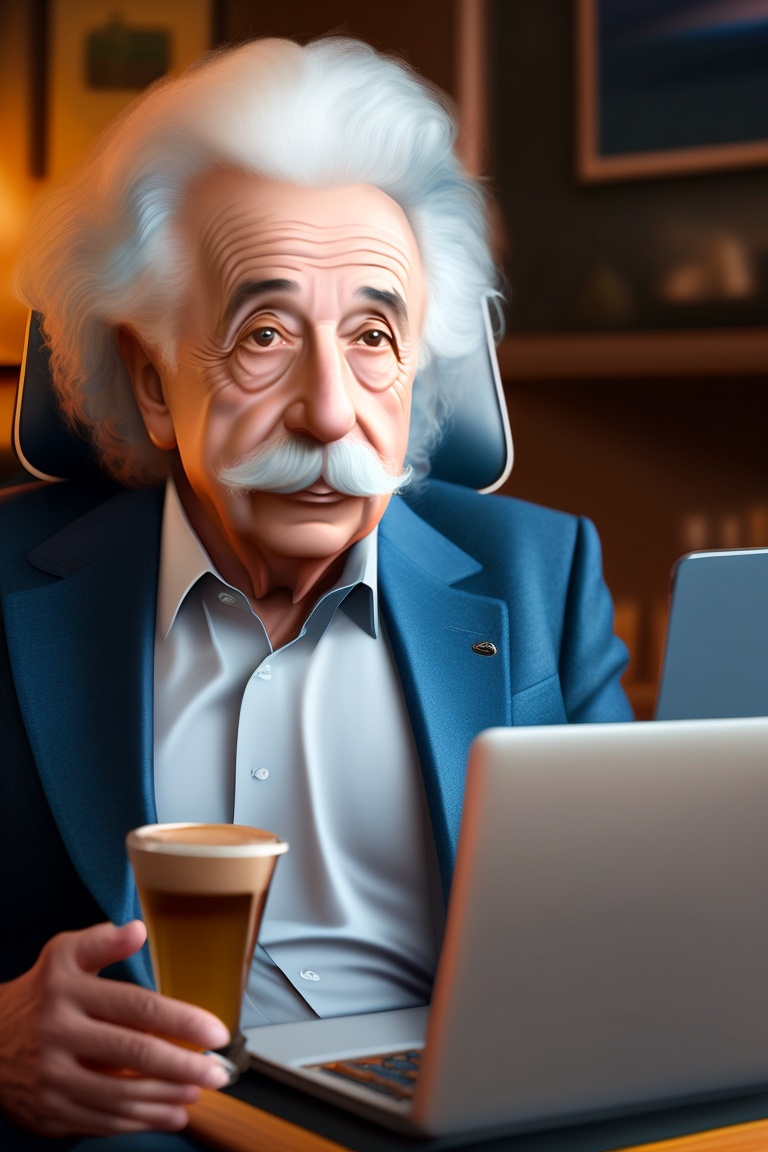 Lexica - Albert einstein is sitting on his gamer chair, on his gamer pc ...