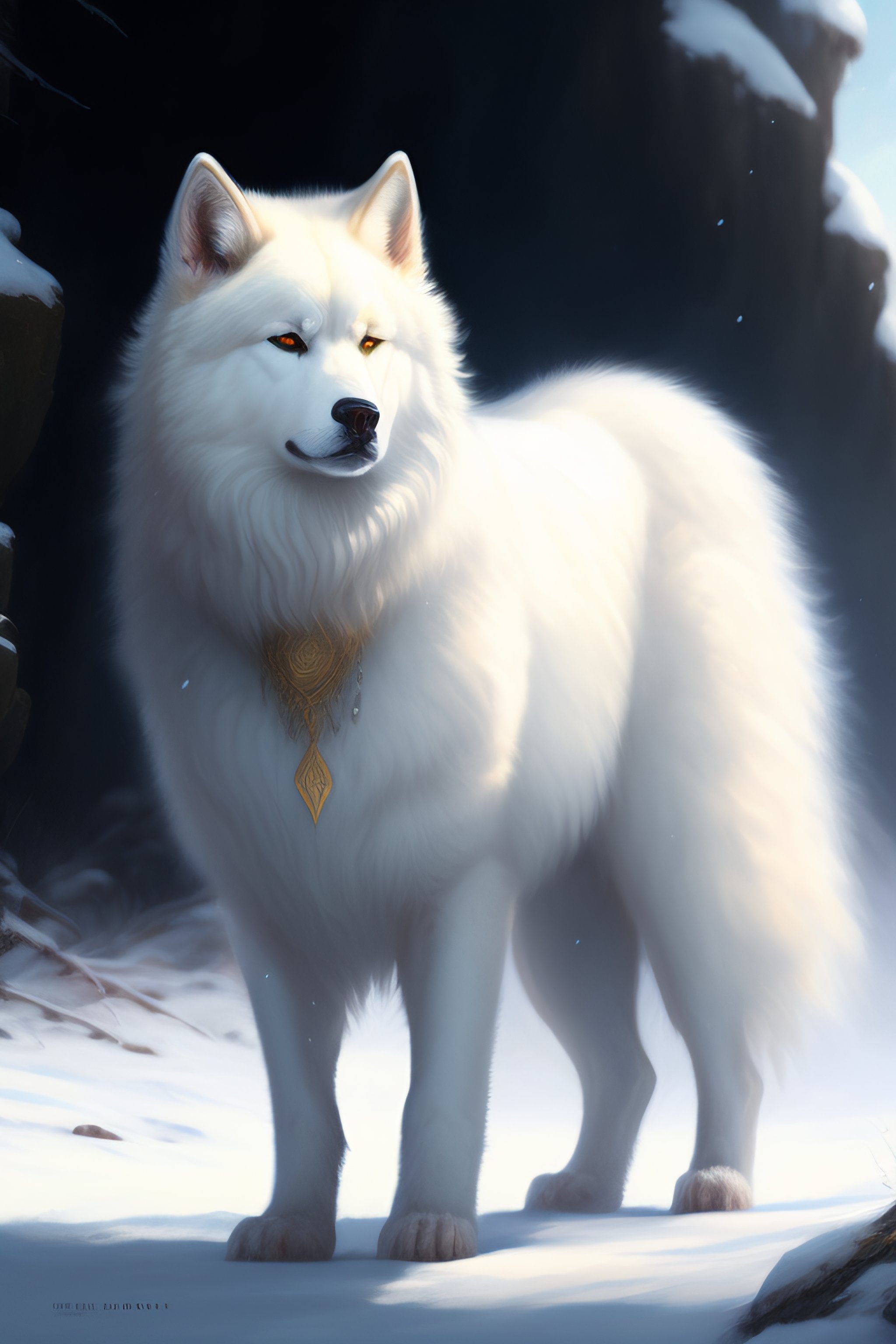 Lexica - A four-legged monster, white fur, by greg rutkowski