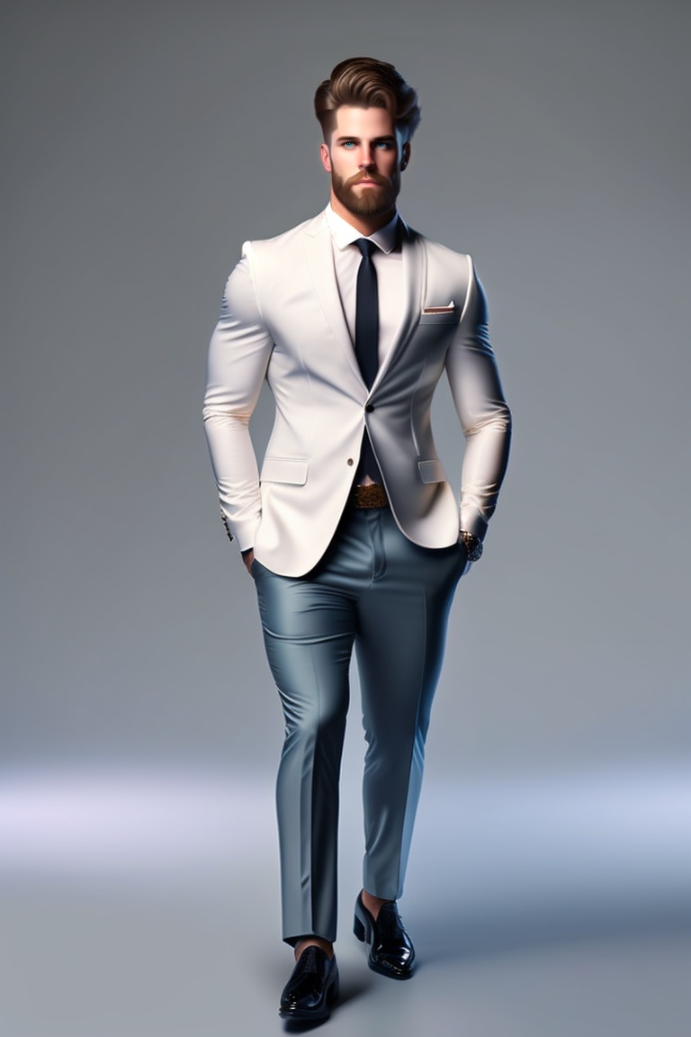 Lexica - Cool white man in a white shirt and black suit, full body ...