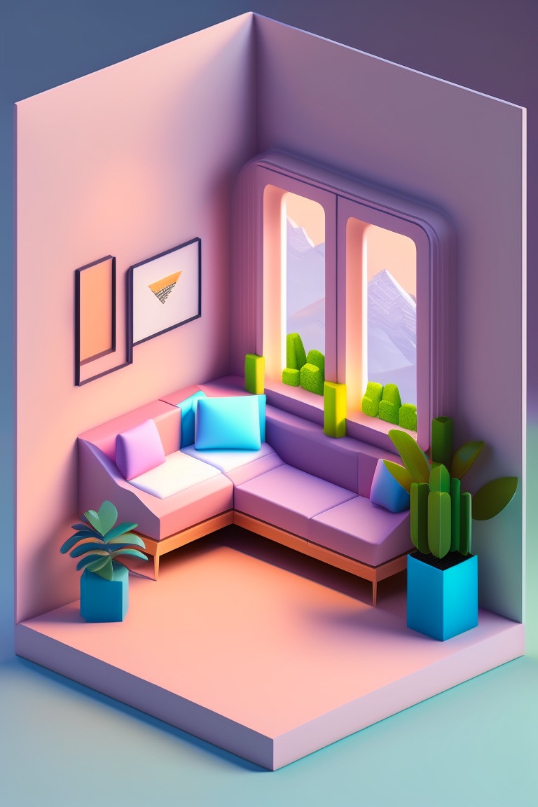 Lexica - Cube cutout of an isometric living room, 3d art, pastel colors ...