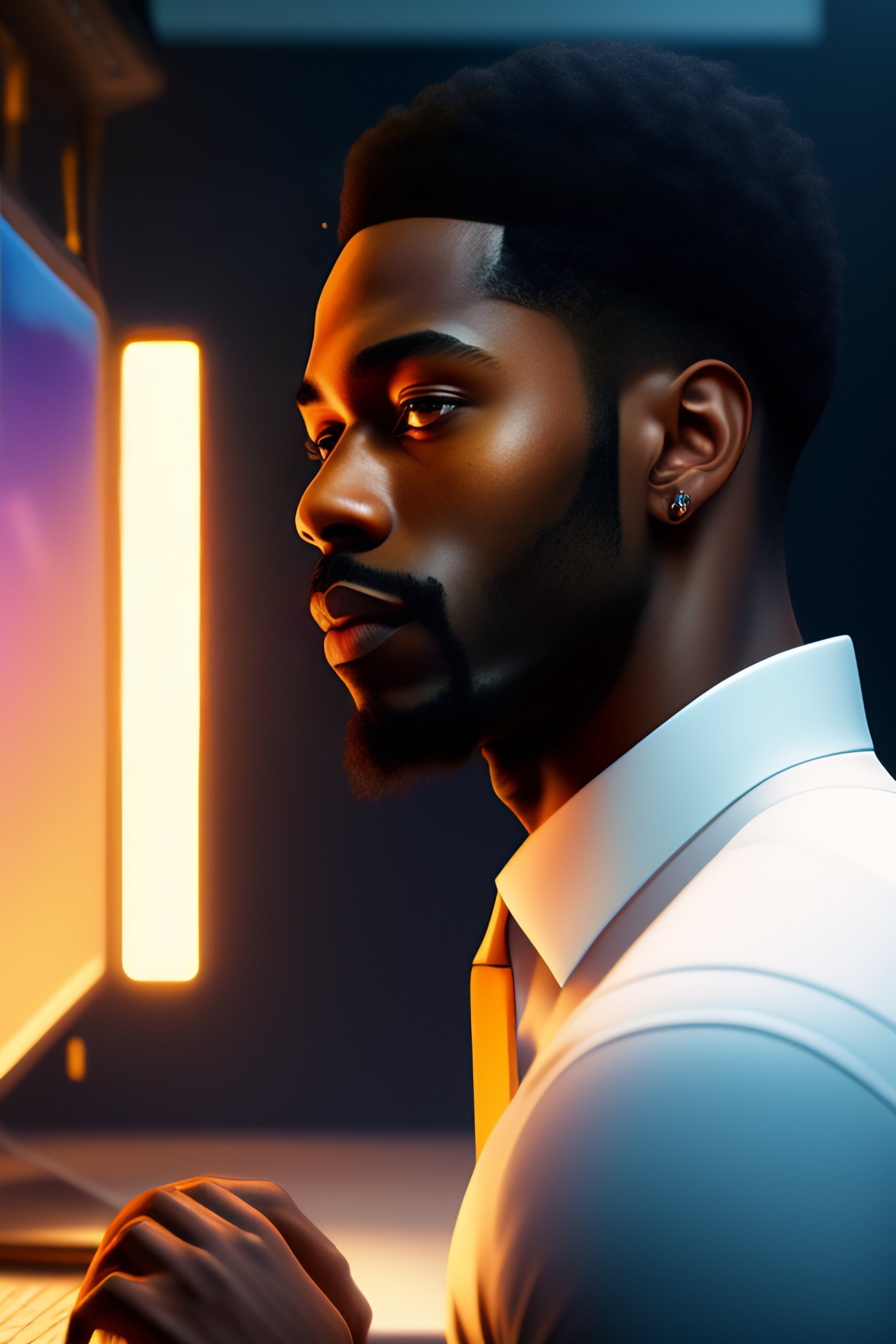 Lexica - IT Engineer as black man cute-fine-face working on computers ...