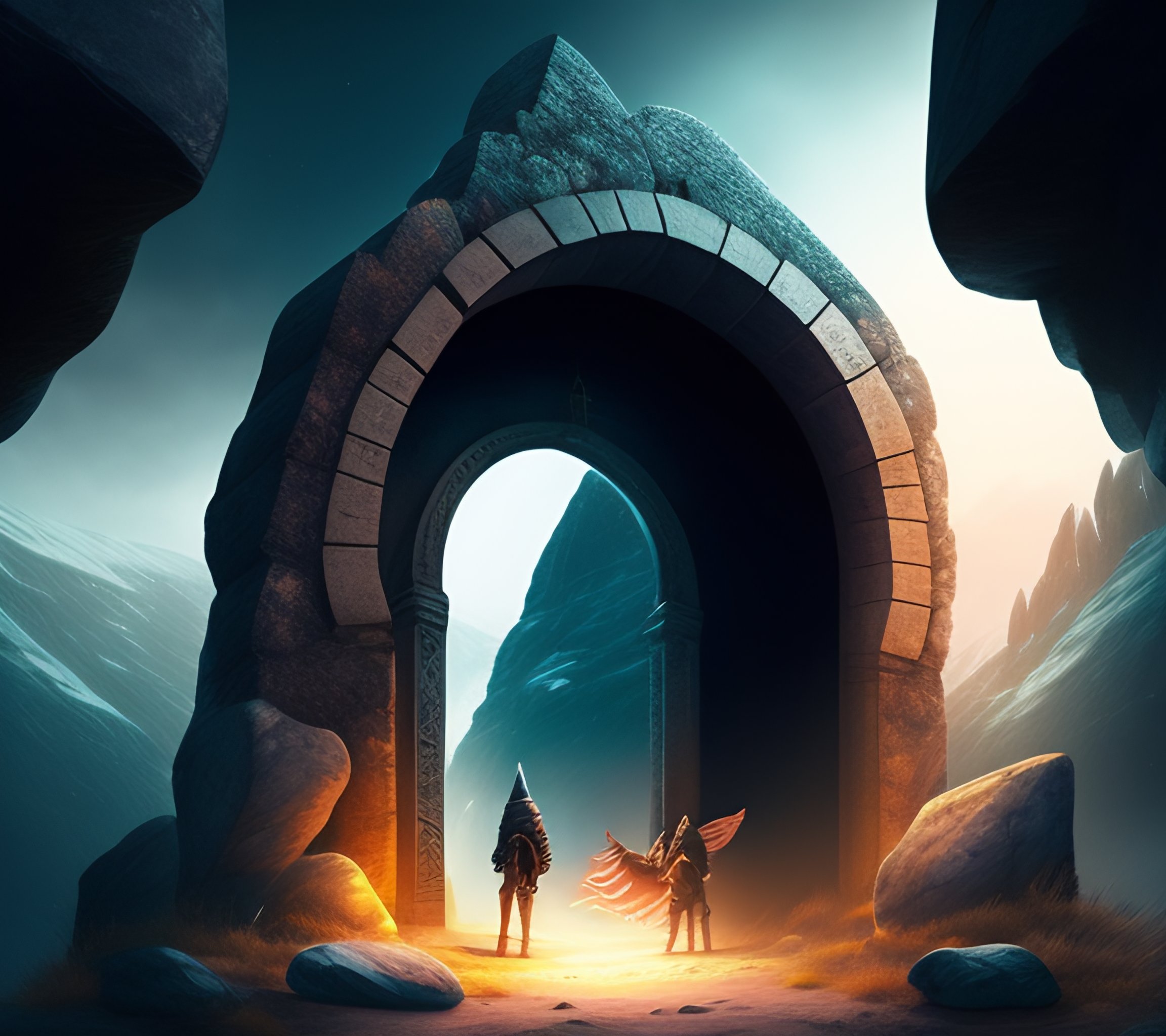 Lexica - A broken ancient stone horrific portal with illuminated ...