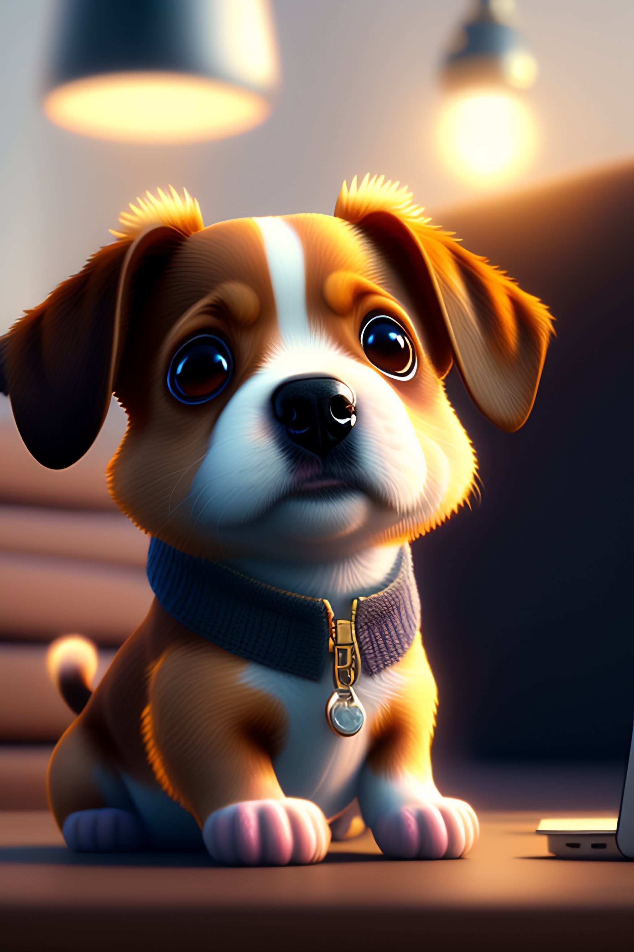 Lexica - Cute small humanoid dog sitting in front of laptop ,unreal ...