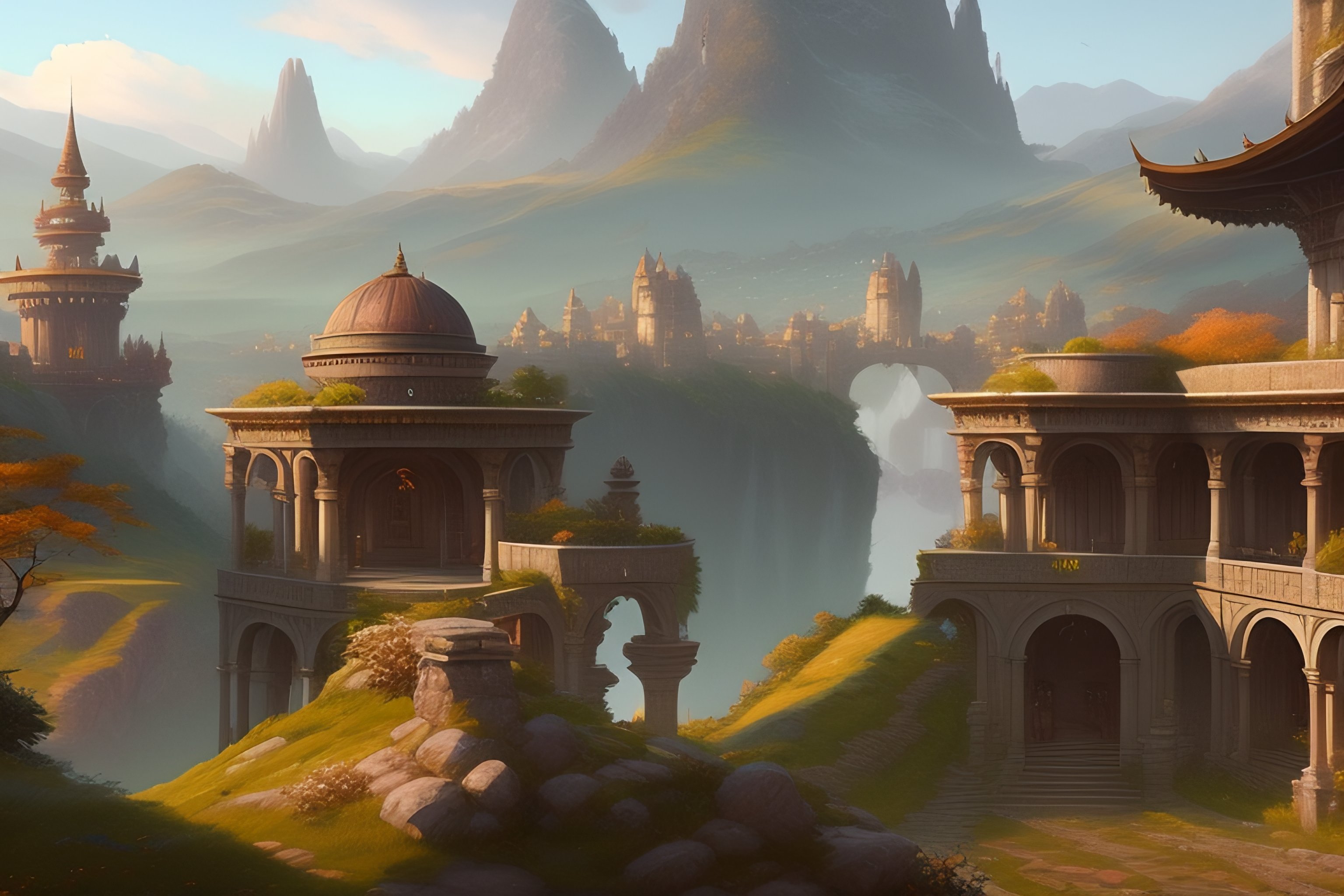 Lexica - Epic view, wide angle, elegant fantasy capital city on ...