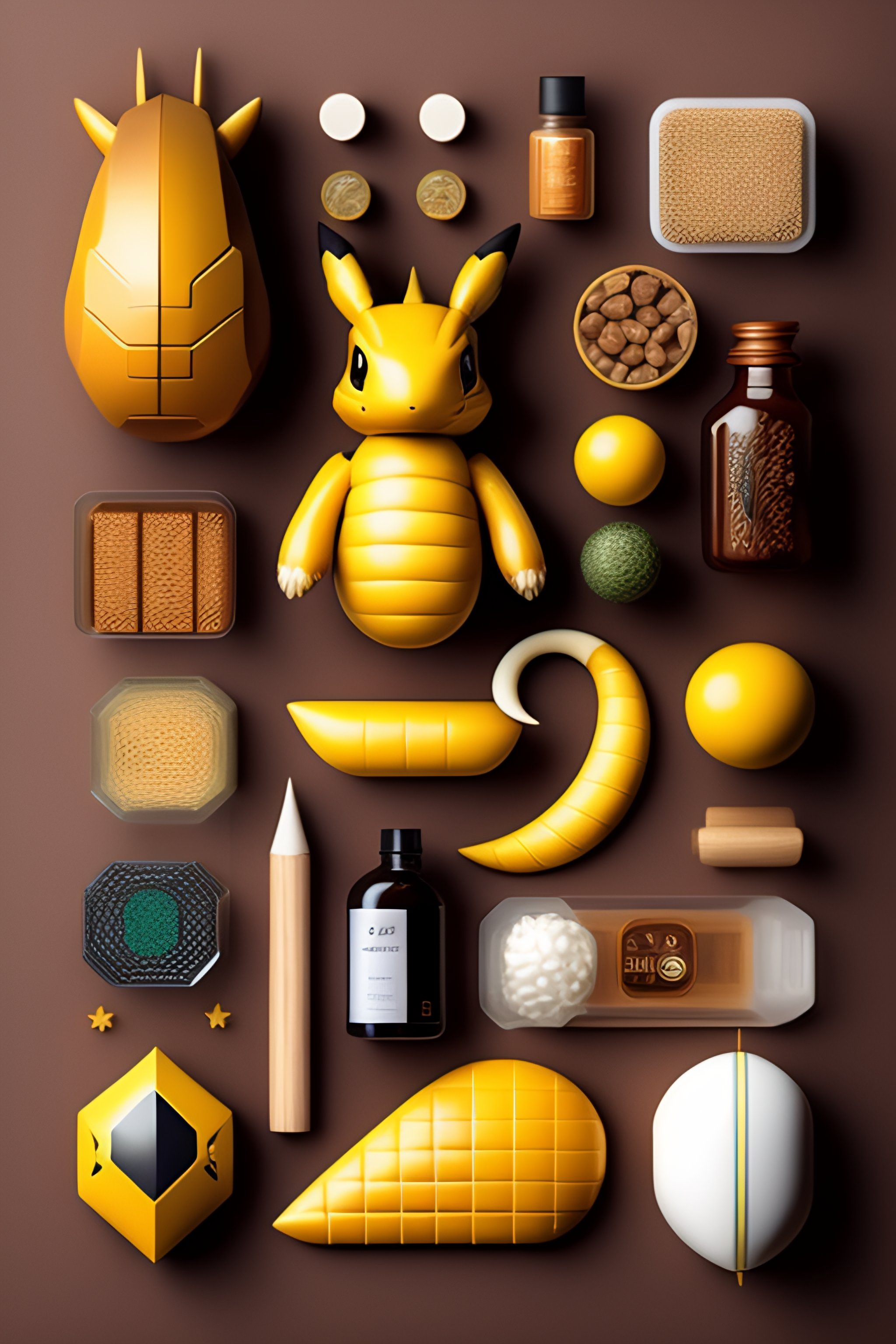 Lexica - Knolling, flat lay, pokemon, Dragonite,