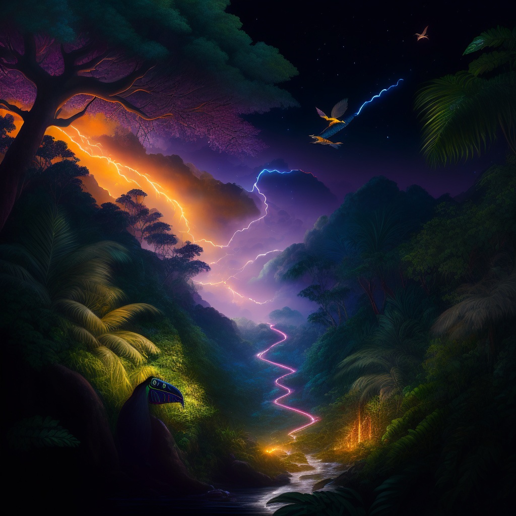 Lexica - A thunder night in the jungle, where bolts of lightning streak ...