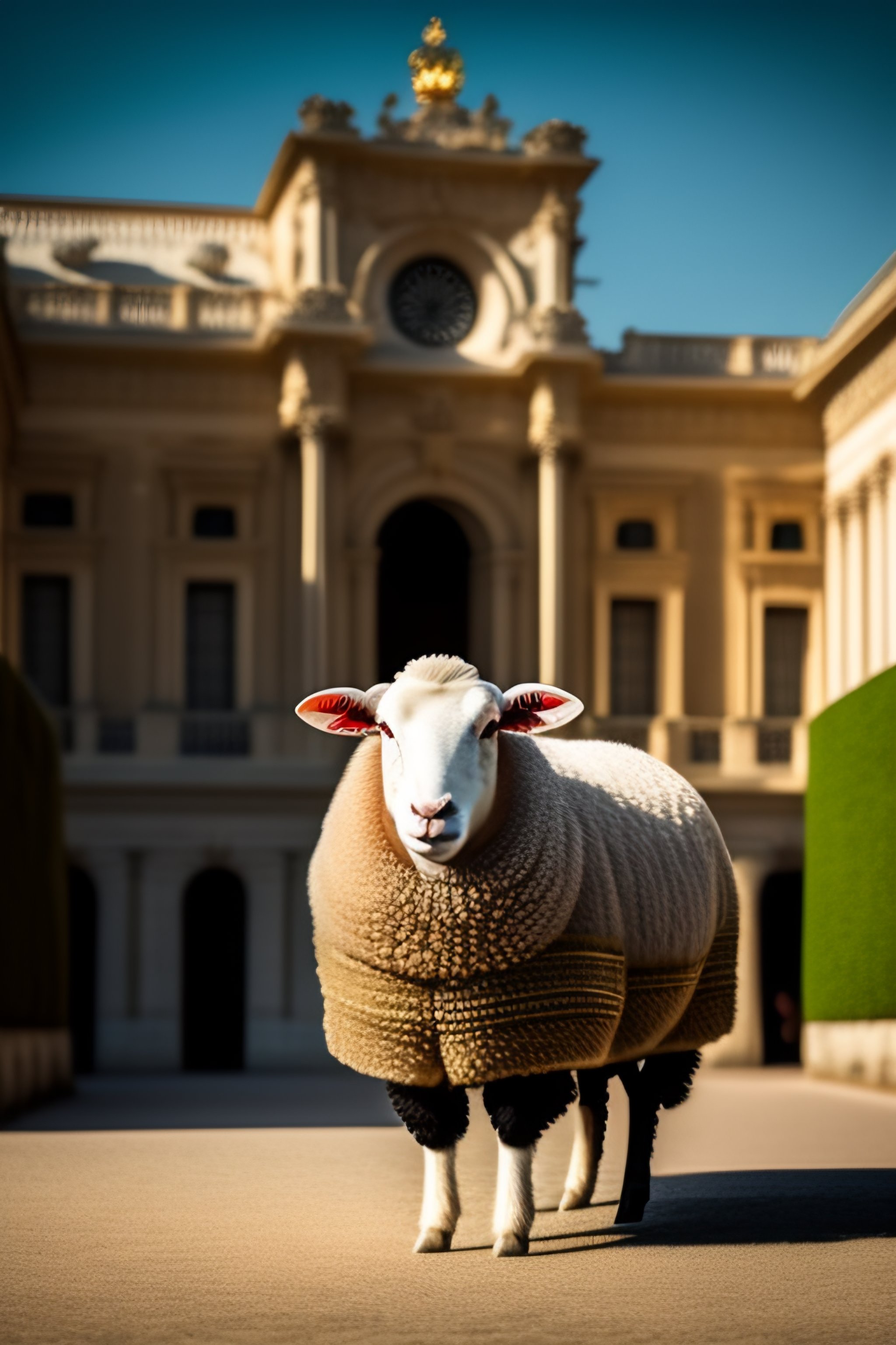 Lexica - Sheep in baroque armor in front of palace made of wool