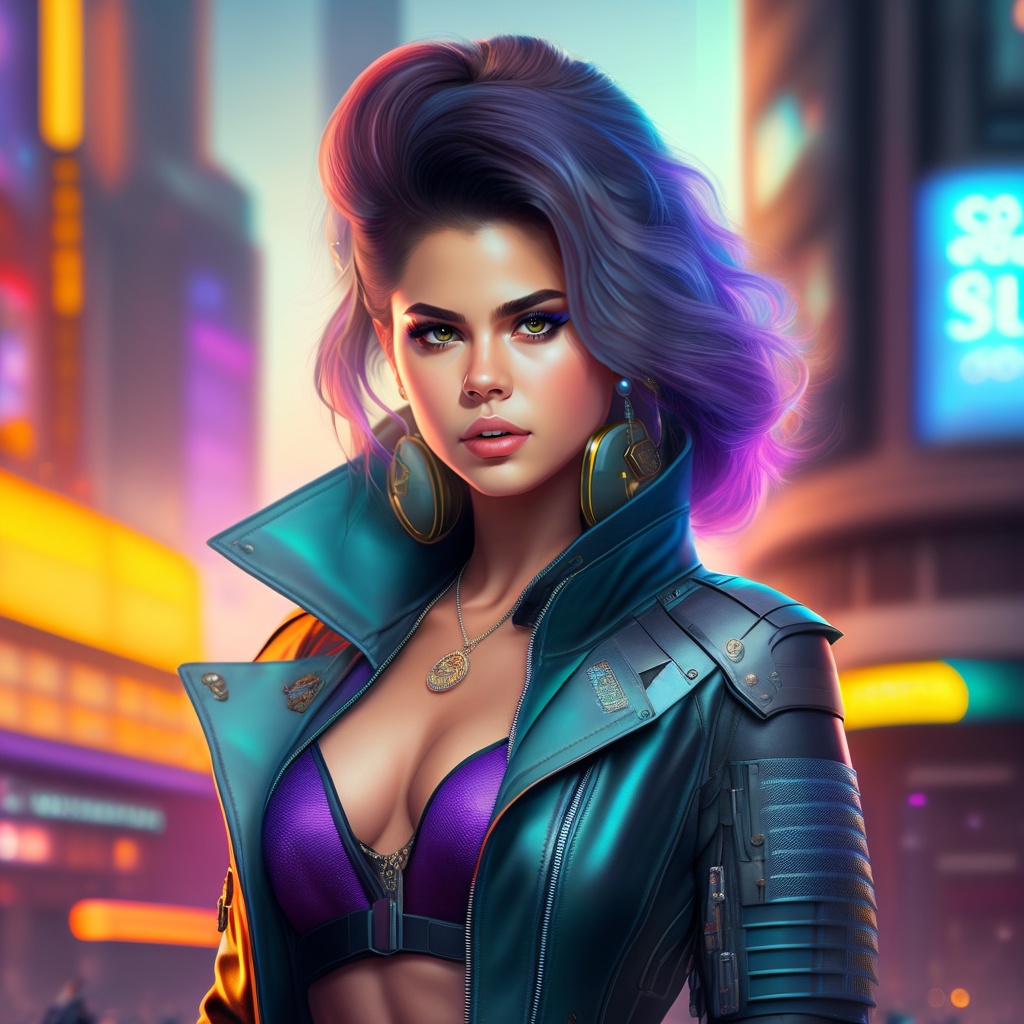Lexica Selena Gomez In A Cyberpunk Outfit Action Pose Cyberpunk