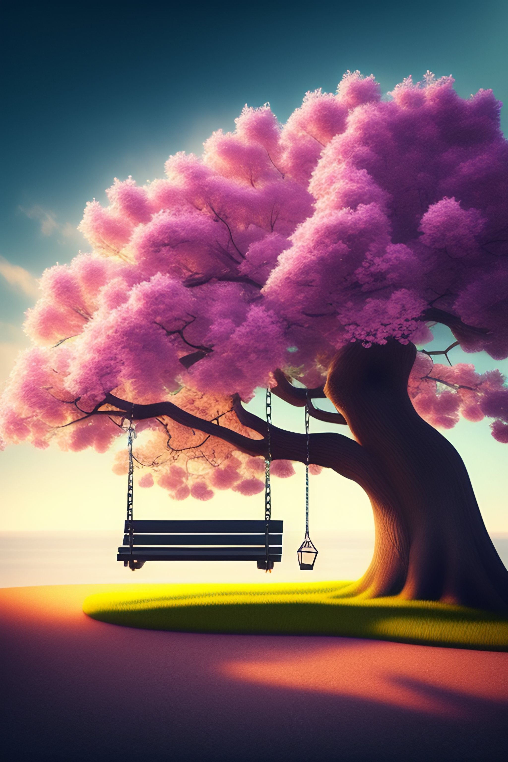 Lexica - RealisticA beautiful sakura tree in a park with a swing ...