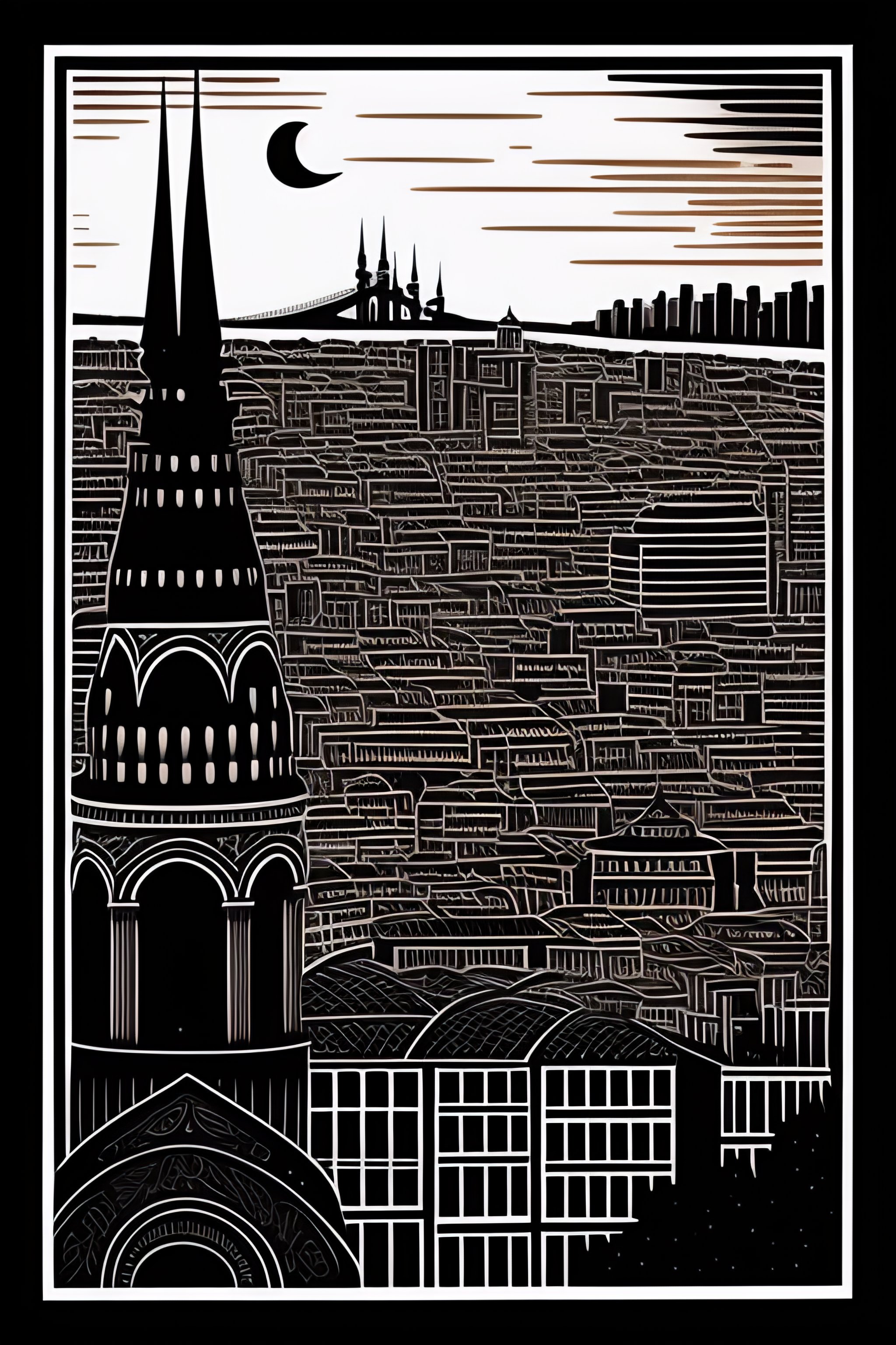 Lexica - An detailed linocut art of the city of İstanbul, fantasy ...