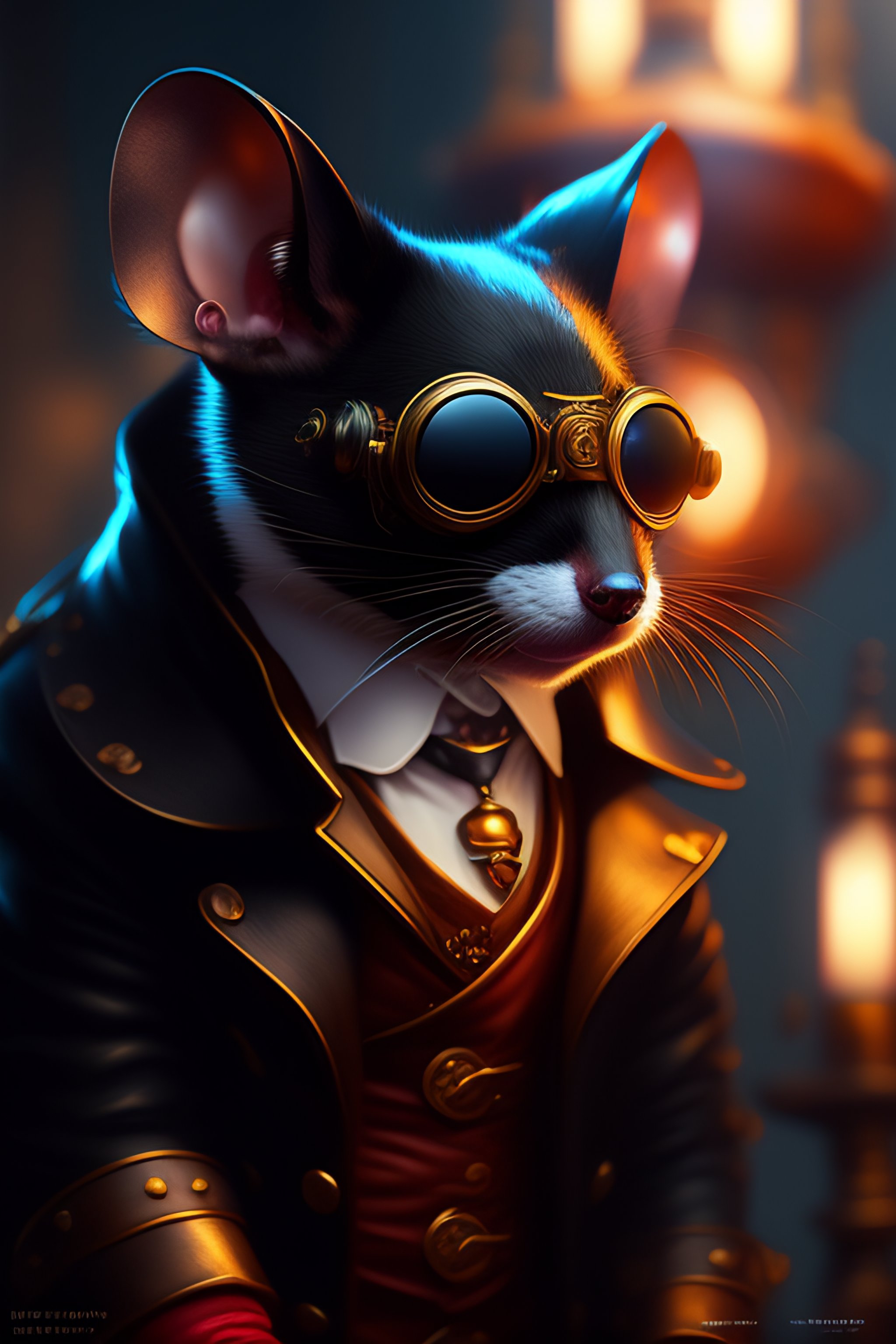 Lexica - Black mouse with steampunk goggles, vivid colors, dark shadows ...