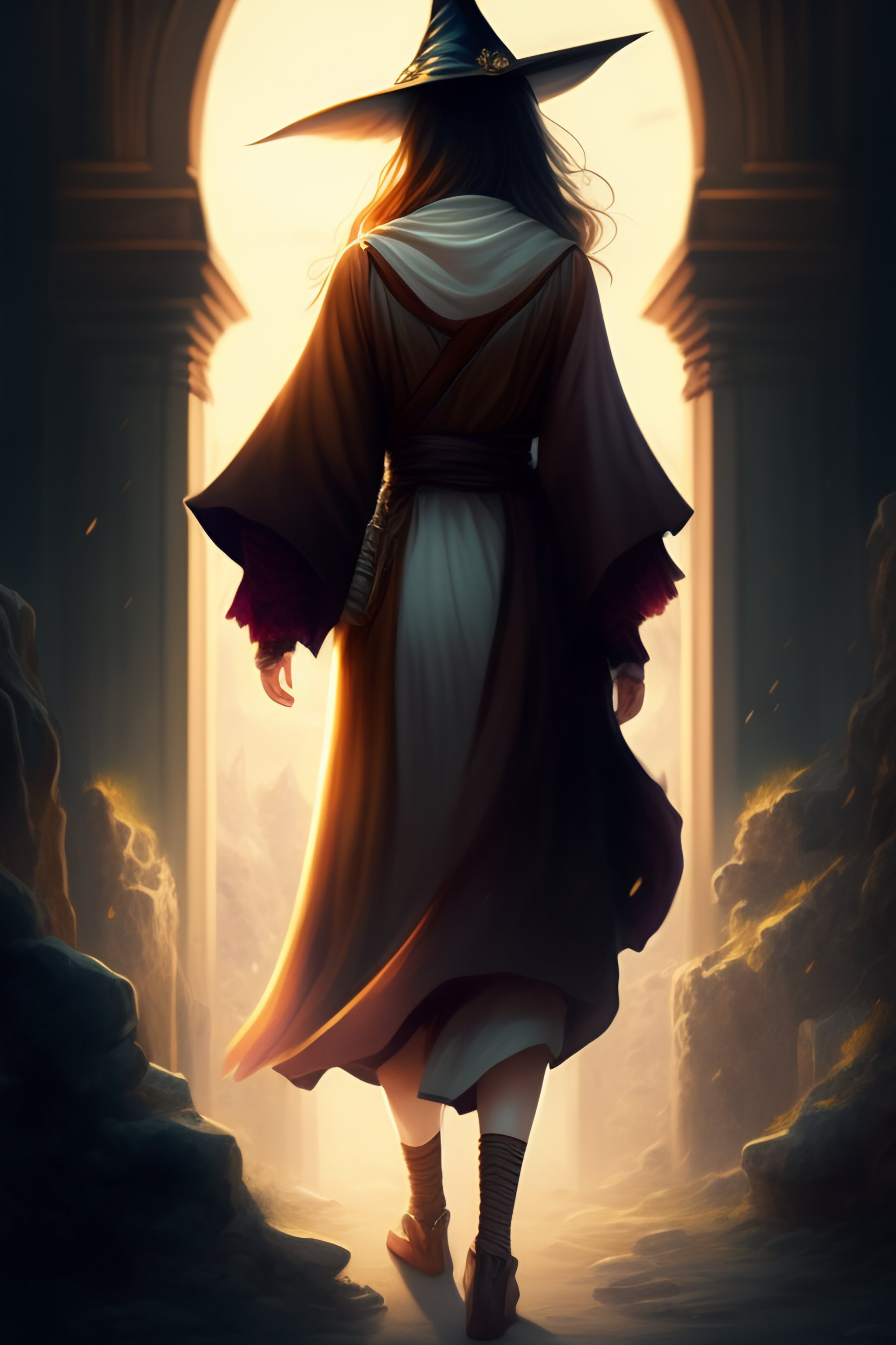 Lexica - Witch, wearing a robe, carrying a chest on her back, having a ...