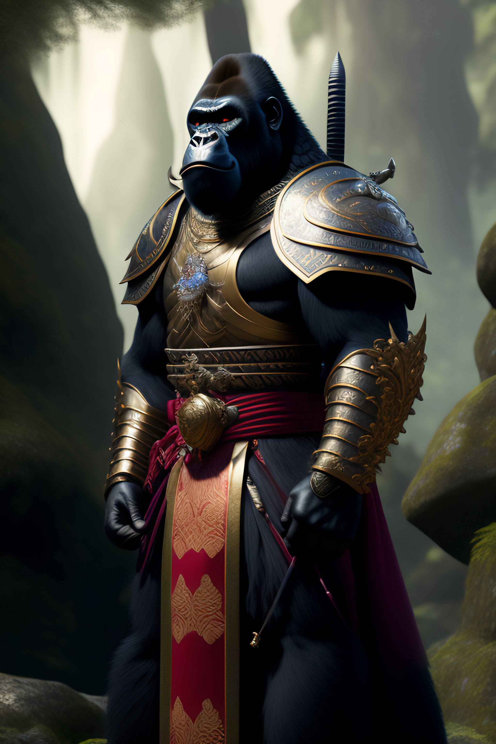 Lexica - A highly detailed matte painting of a Gorilla Samurai in full ...