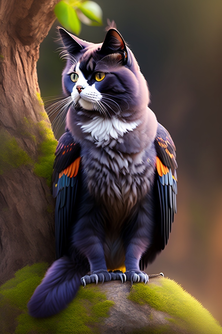 Lexica - Cat merged with a black crow perched on a tree