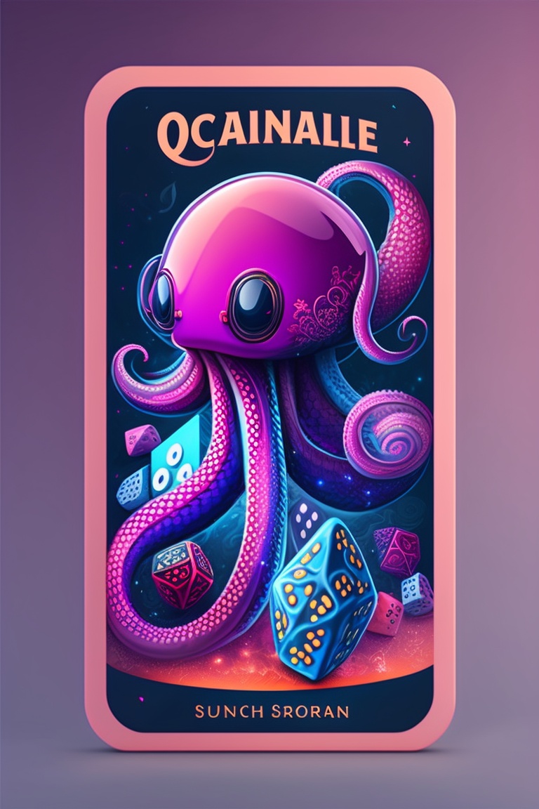 Lexica - Manga style. Octopus tentacle with Dice, bruch and cards