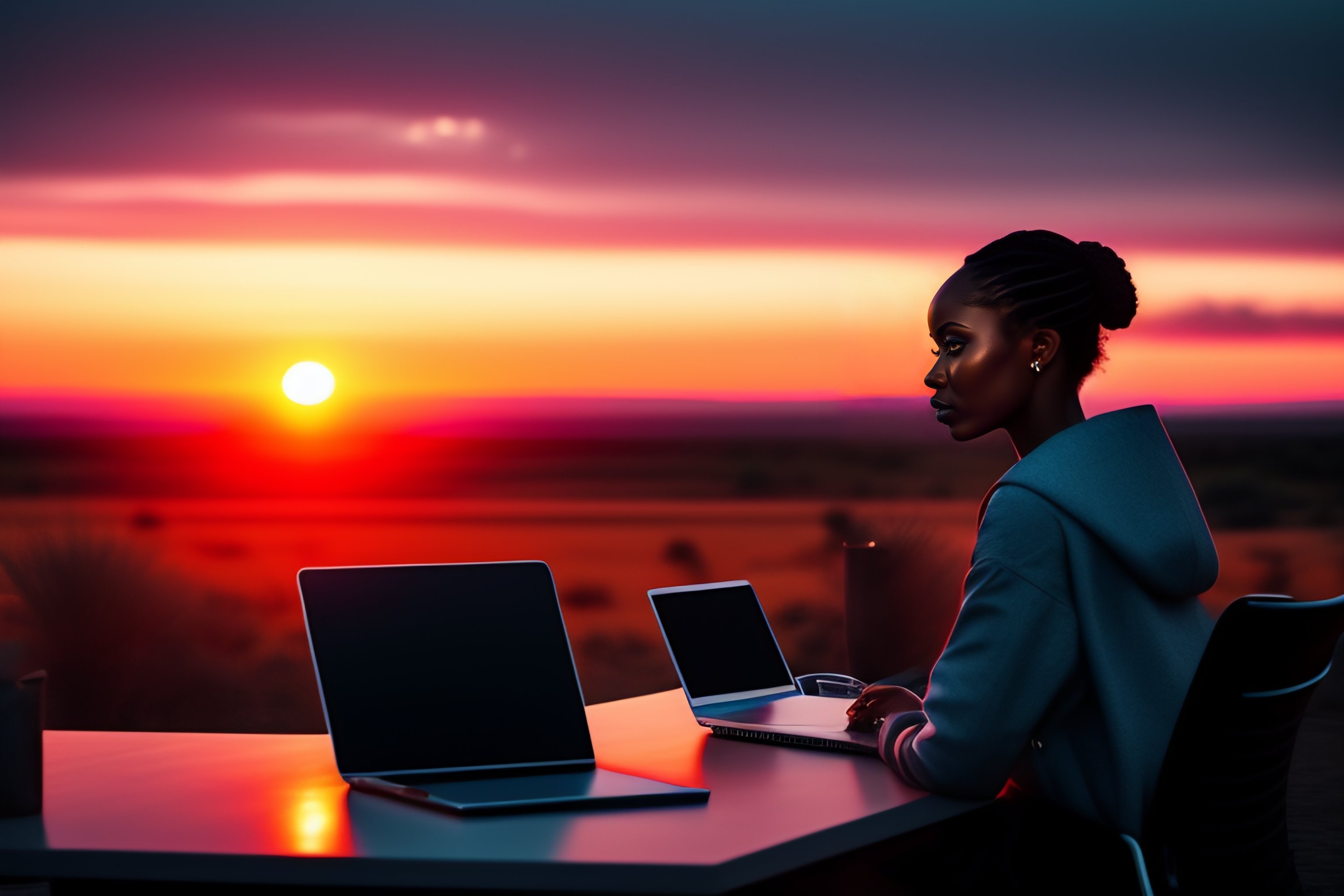 Lexica - African female software developer. Coding on her laptop ...