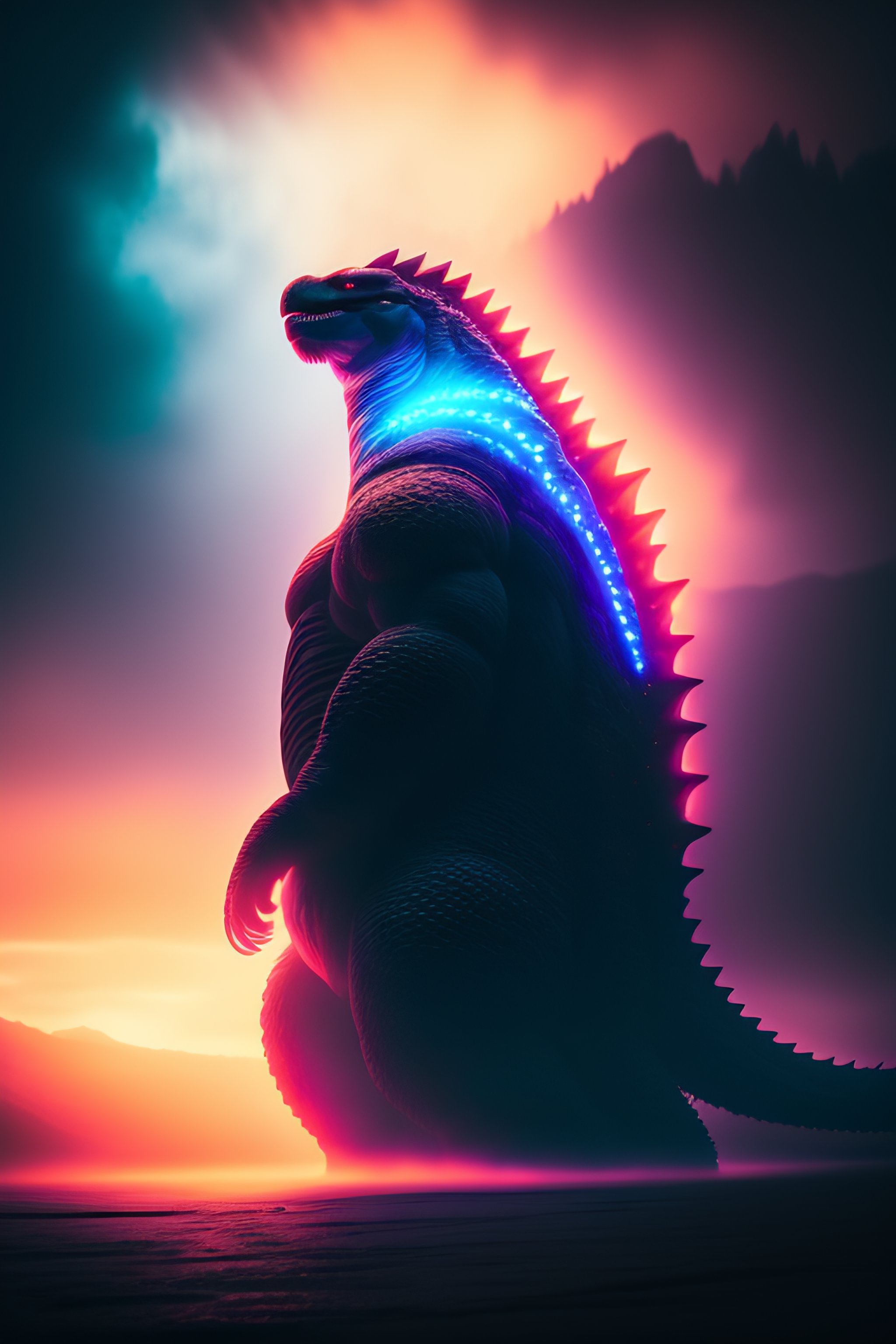 Lexica - Volumetric lighting, epic, hazy lights, godzilla