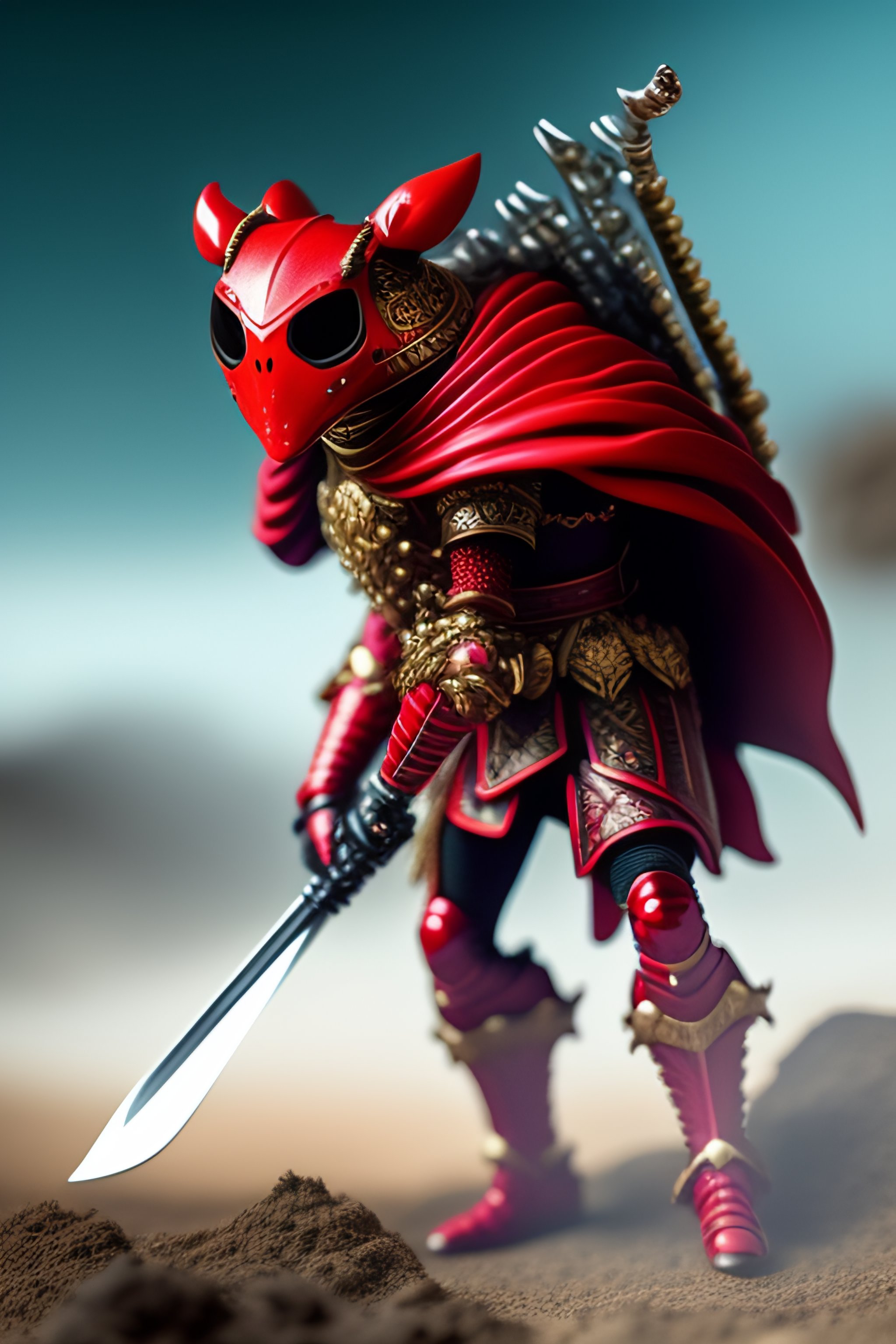 Lexica - Undead humanoid red frog, with armour, holding a sword ...