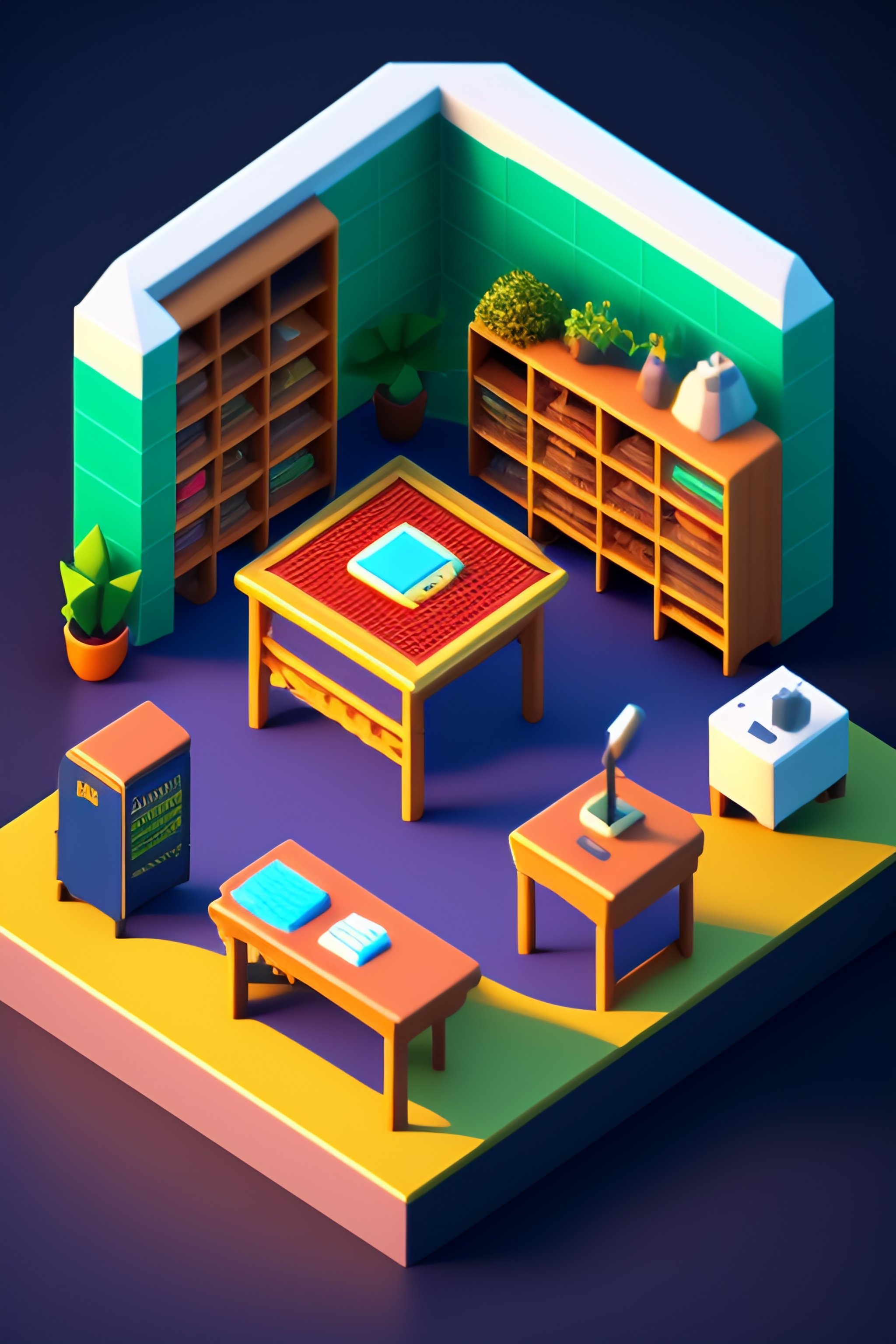 Lexica - Detailed isometric classroom, pixel art, unreal engine voxel ...