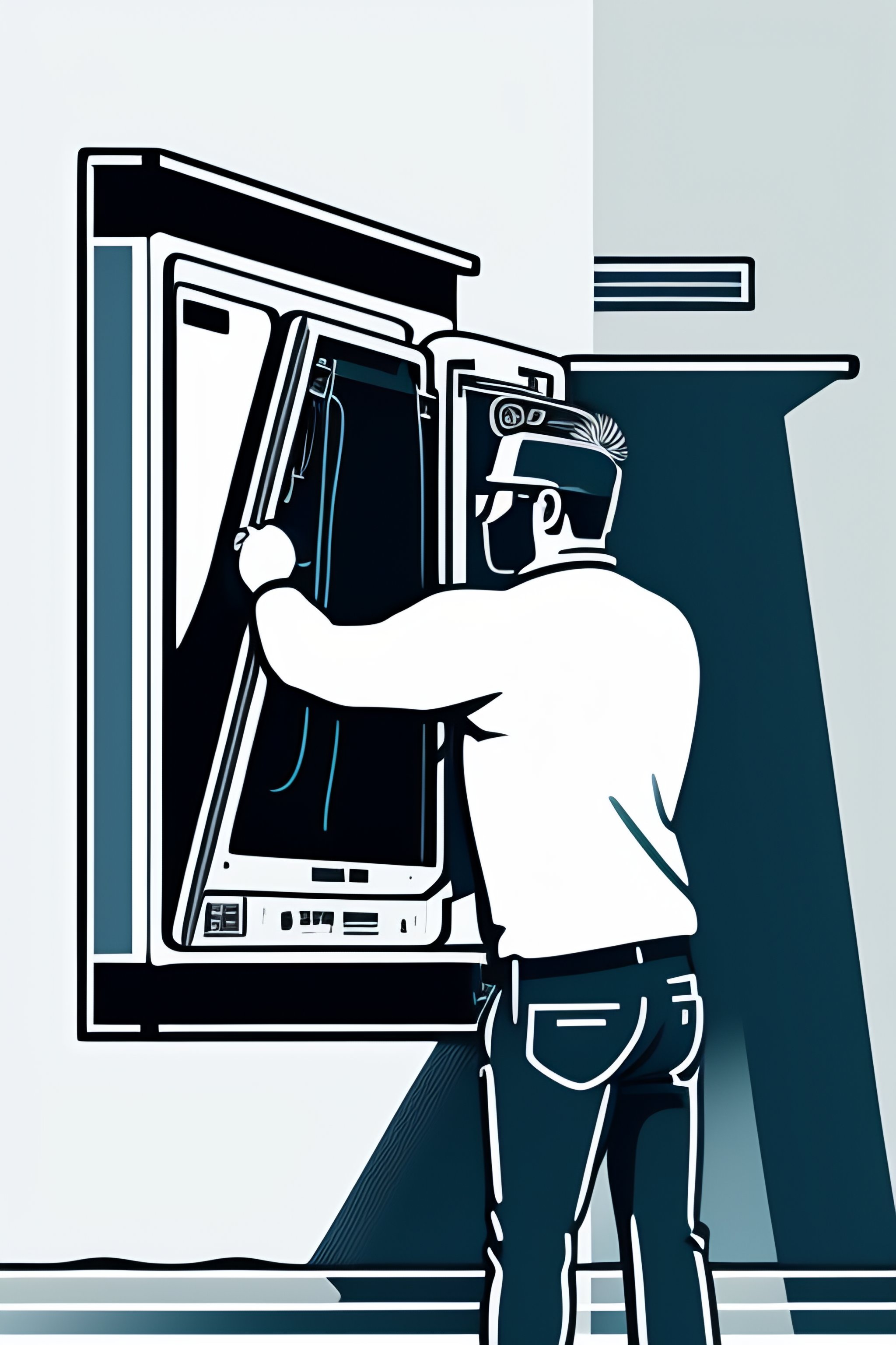 Lexica - Minimalistic line drawing, upperbody portrait of a repair man ...