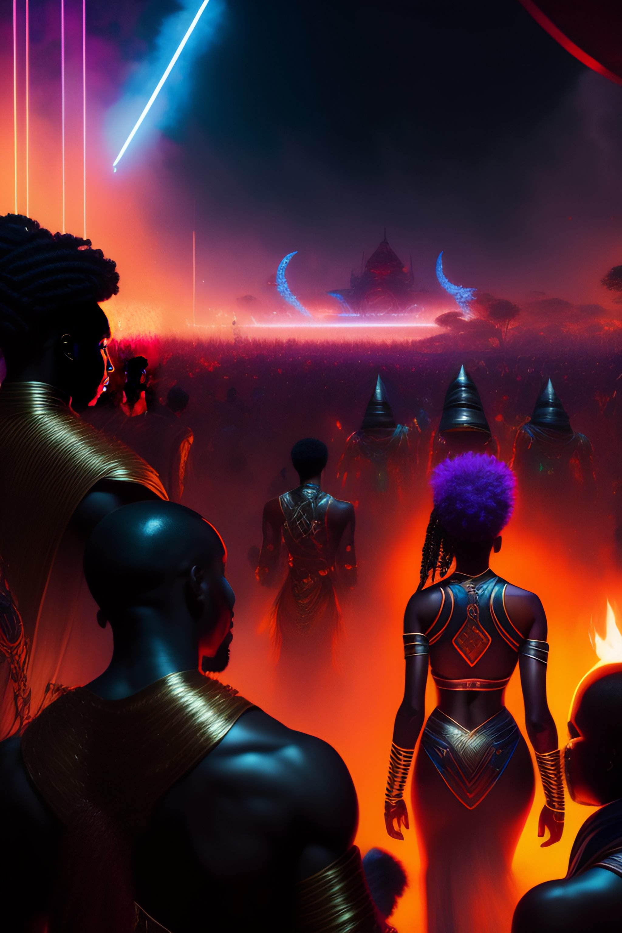Lexica - Scene from a Wakanda-inspired rave in South Africa, muted ...