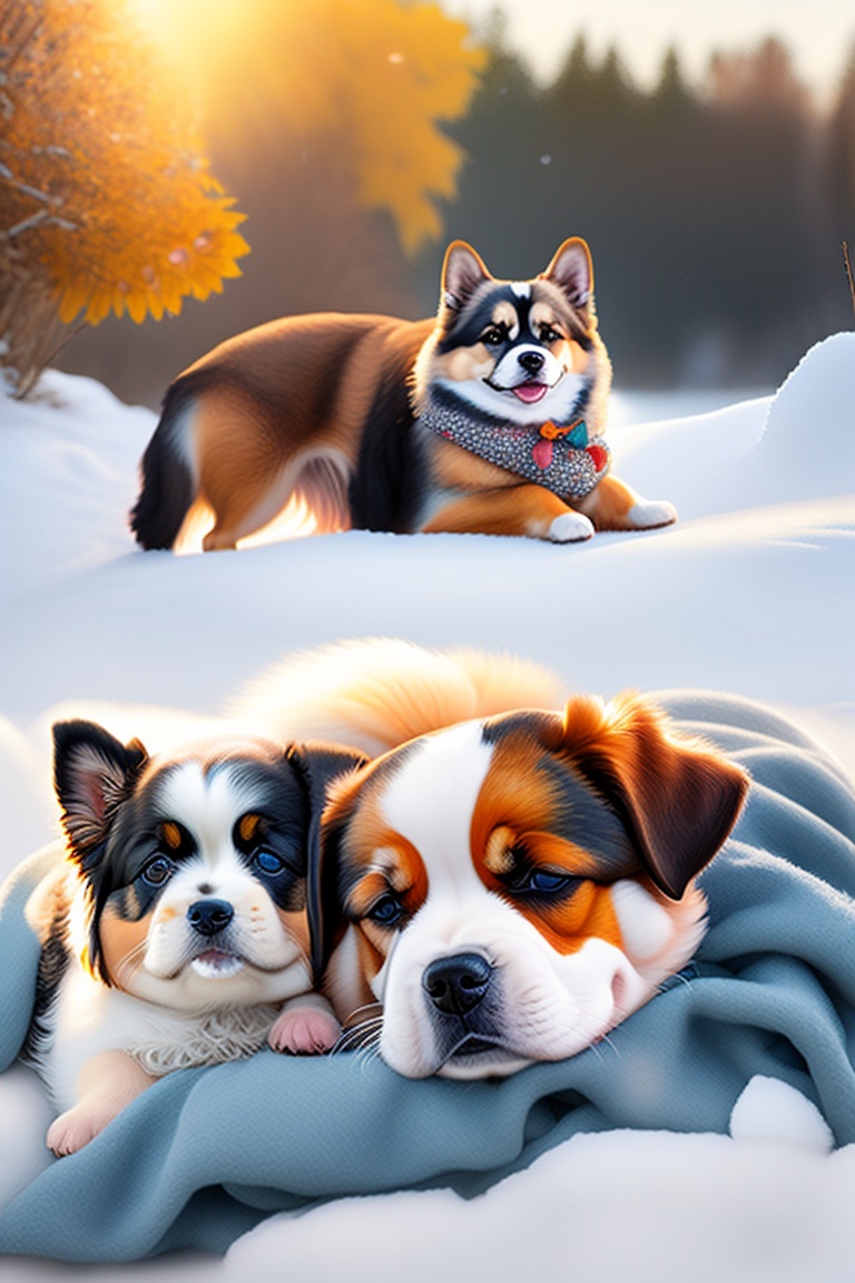 Lexica - 1. A Corgi puppy lying on a soft, fluffy bed with a sleepy ...