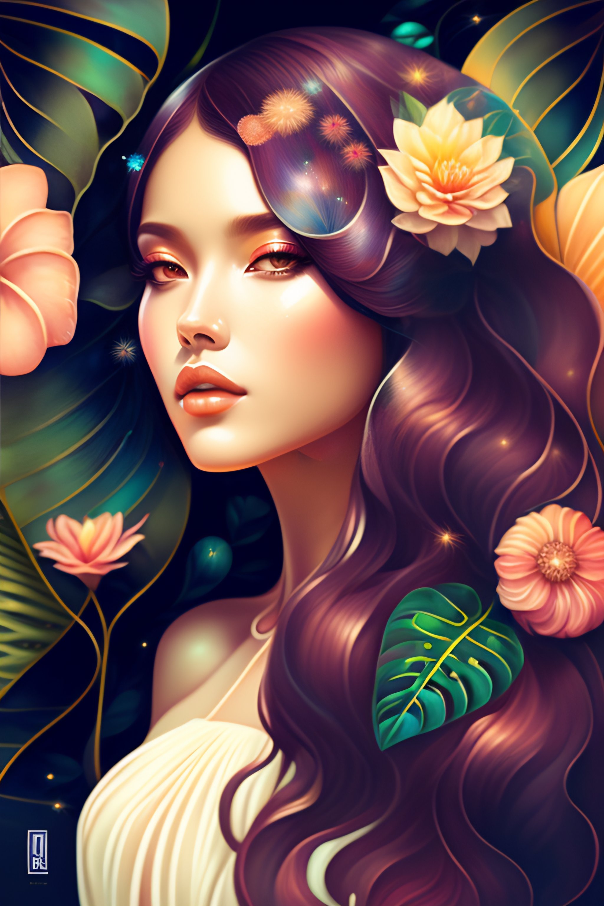 Lexica - Fashionable queen of the monstera, symmetrical face, artgerm ...