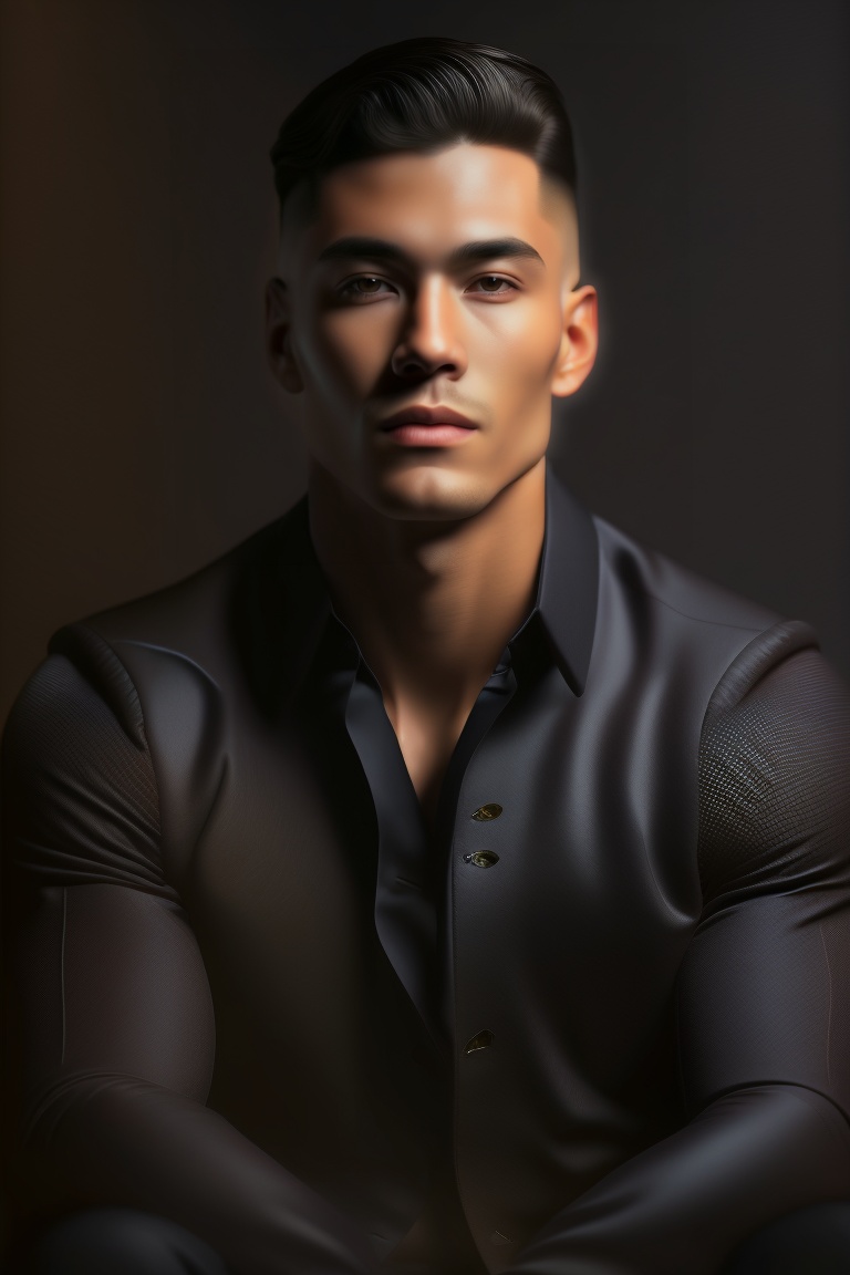 Lexica - A foreground of a man sitting on a chair with pitch-black background and clear face ...