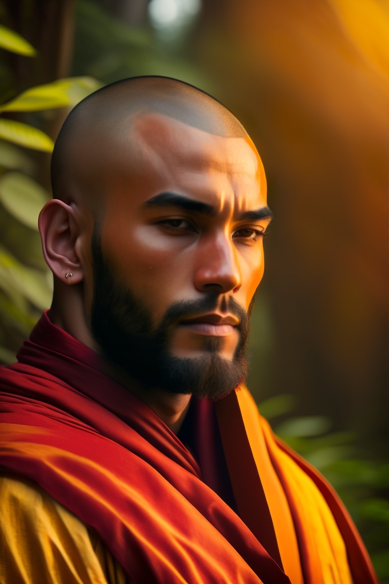 Lexica - Editorial photography, a male monk stands in the heart of a ...