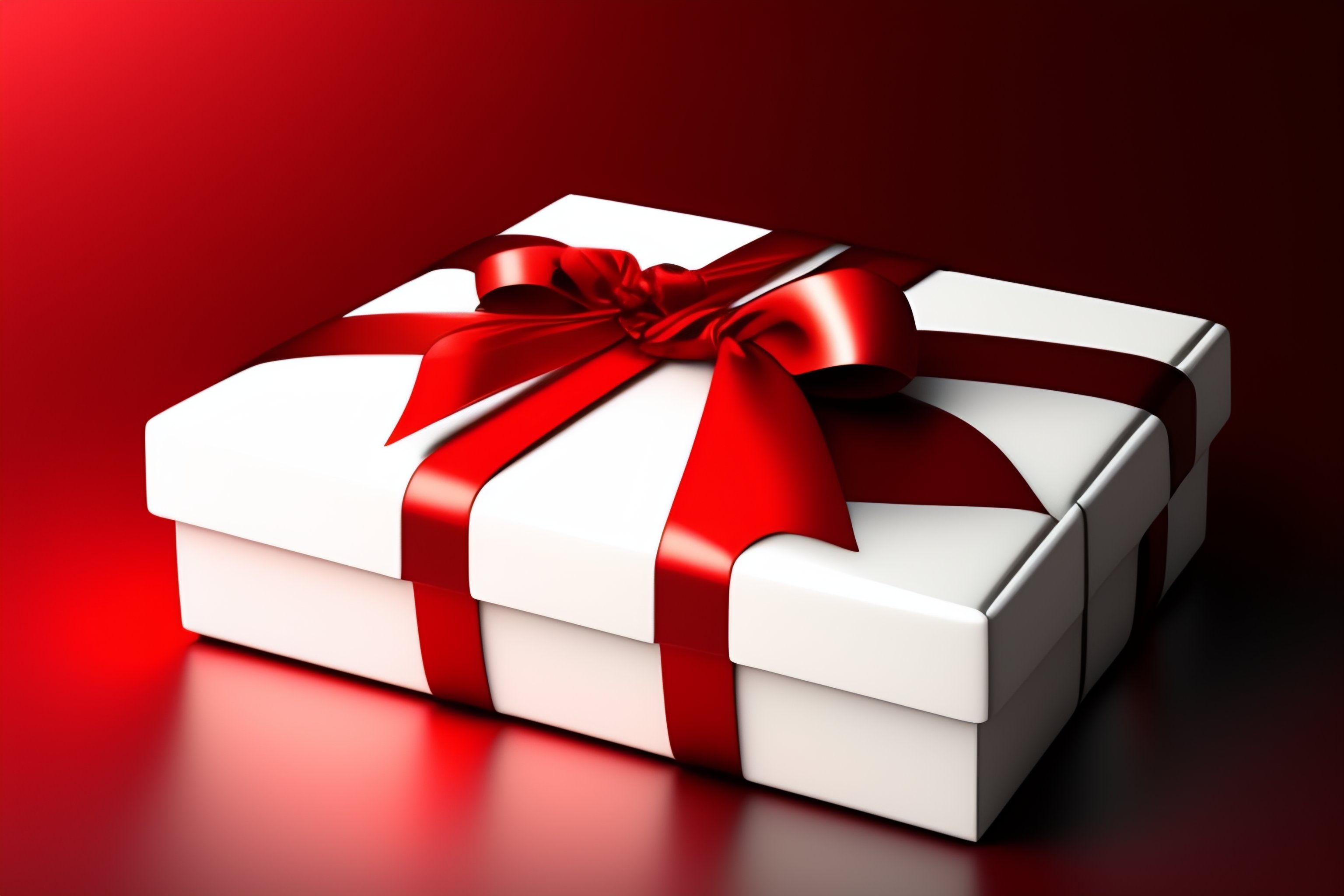 Lexica - Open gift white box with glow inside, red undone ribbon