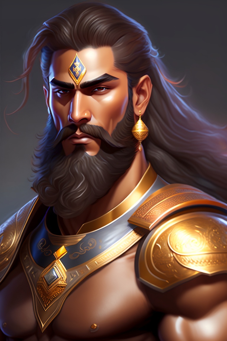 Lexica - Painted realism portrait of ruggedly handsome zeus as hindu ...